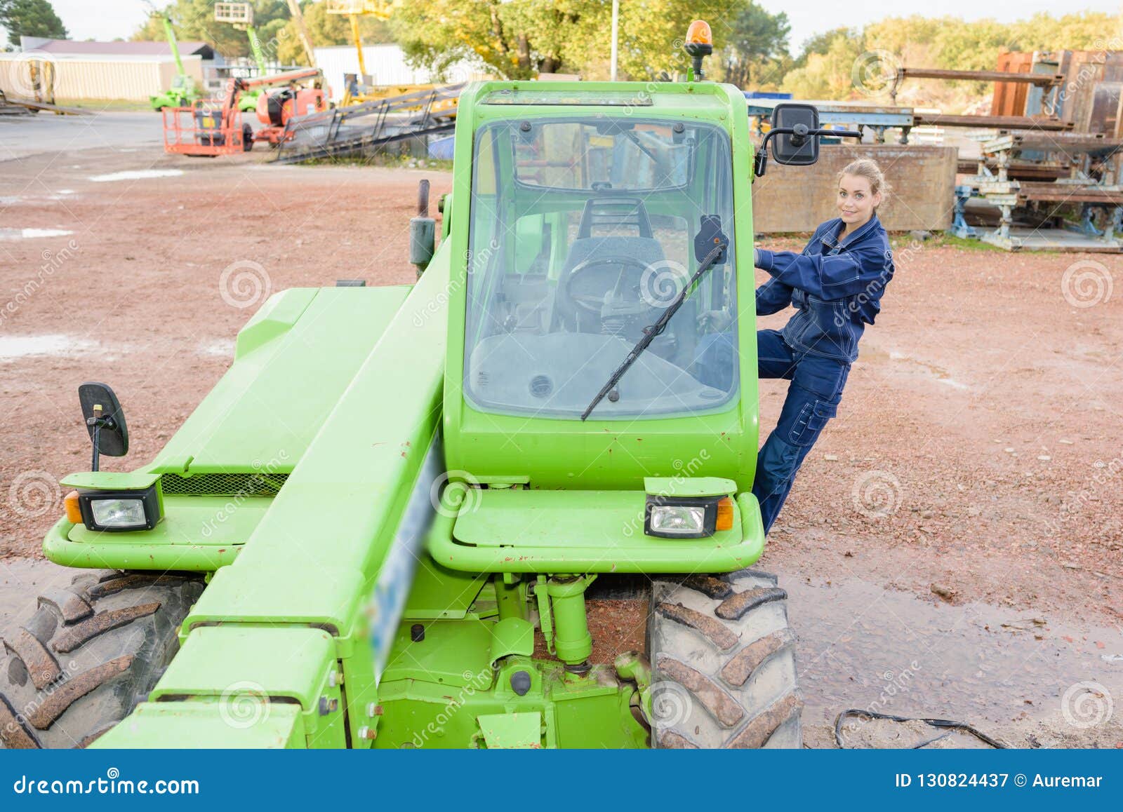 Lady Climbing into Telehandler Stock Image - Image of driver, climbing ...