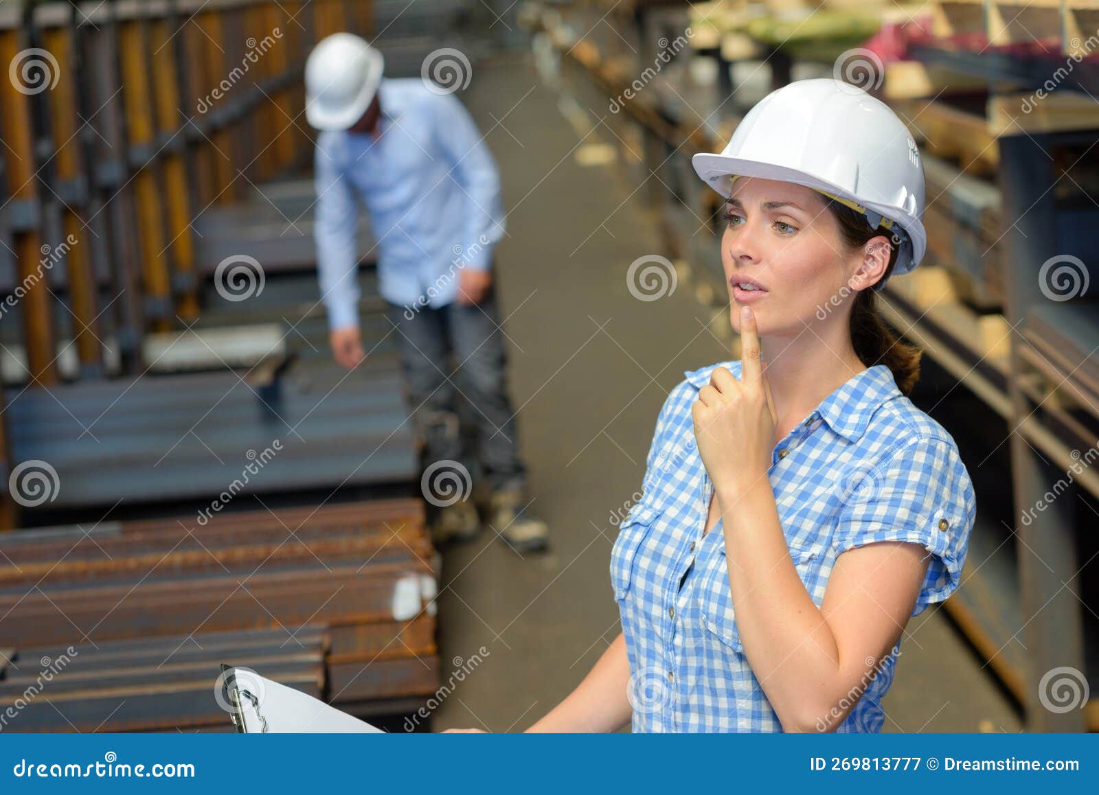 Lady with Clipboard Wearing Hardhat Stock Image - Image of construction ...