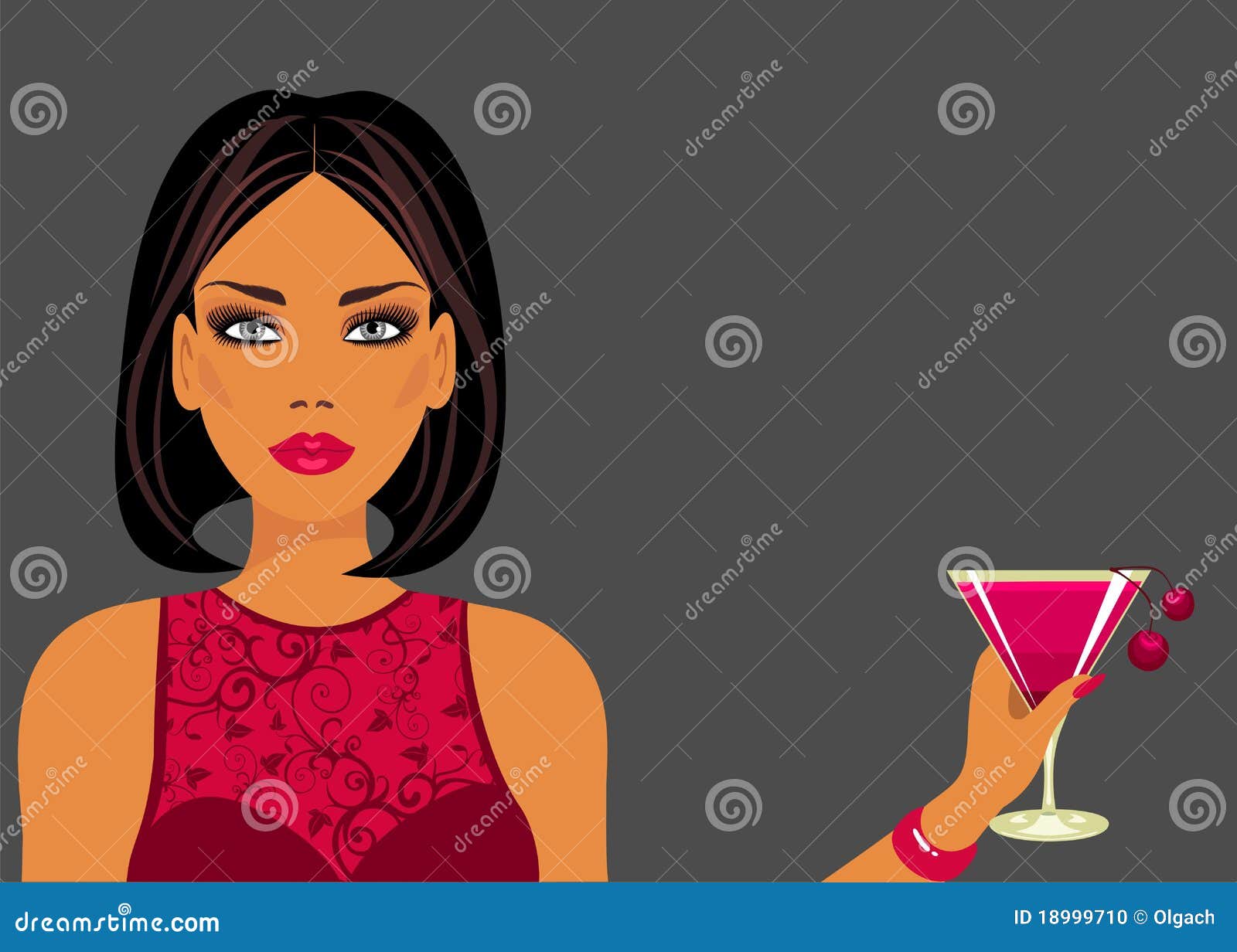Lady with a Cocktail in Hand Stock Vector - Illustration of expensive ...
