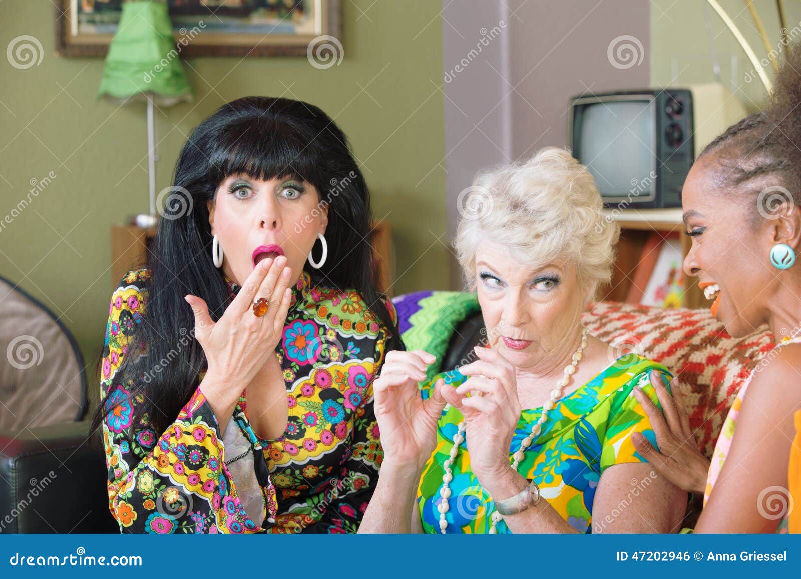 Lady Comparing Something with Friends Stock Photo - Image of aged ...