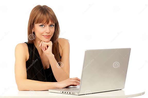 Lady and the computer stock image. Image of business - 19370351