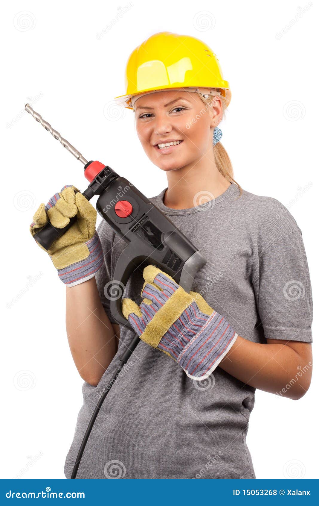 Lady At Construction Site. Warehouse Woman Worker. Quality Inspector ...