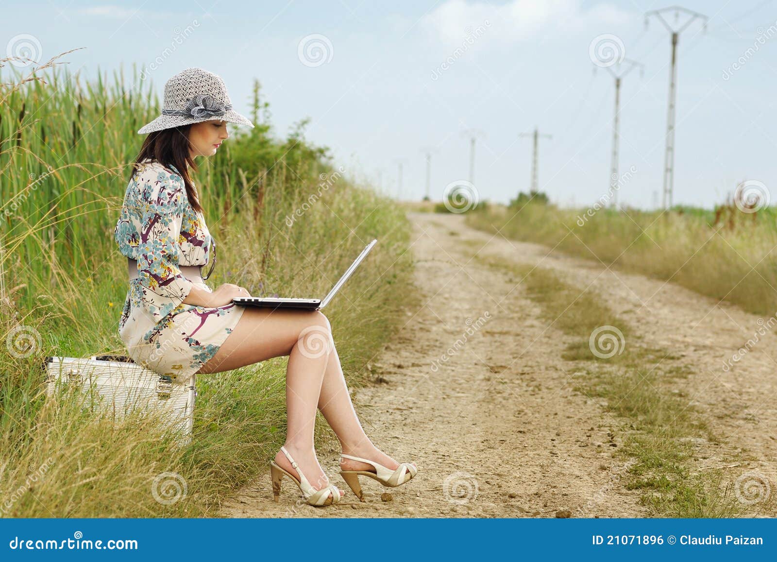 Lady on country road stock photo. Image of country, copy - 21071896
