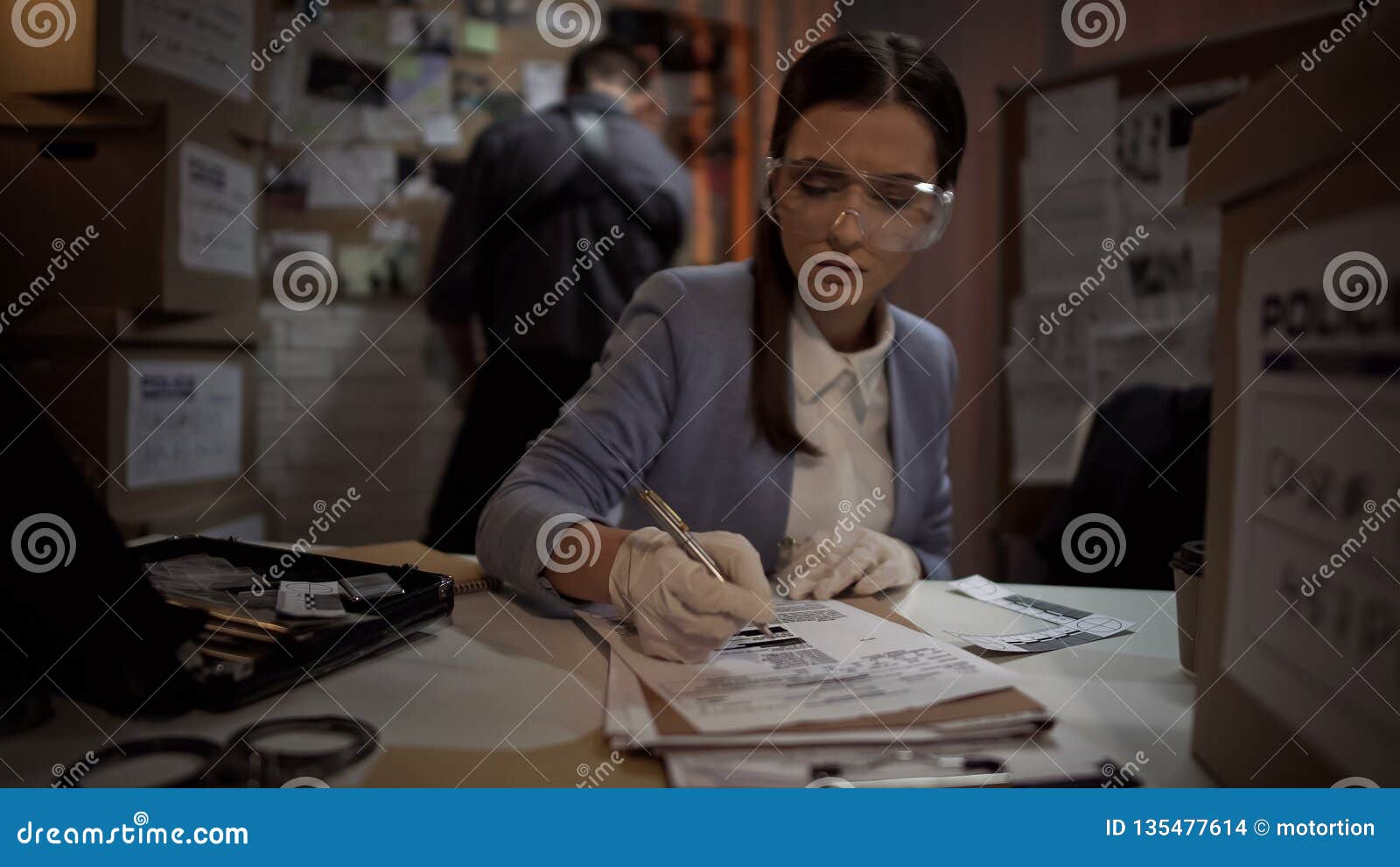 Lady Detective Checking Criminal Fingerprints Database, Examining ...