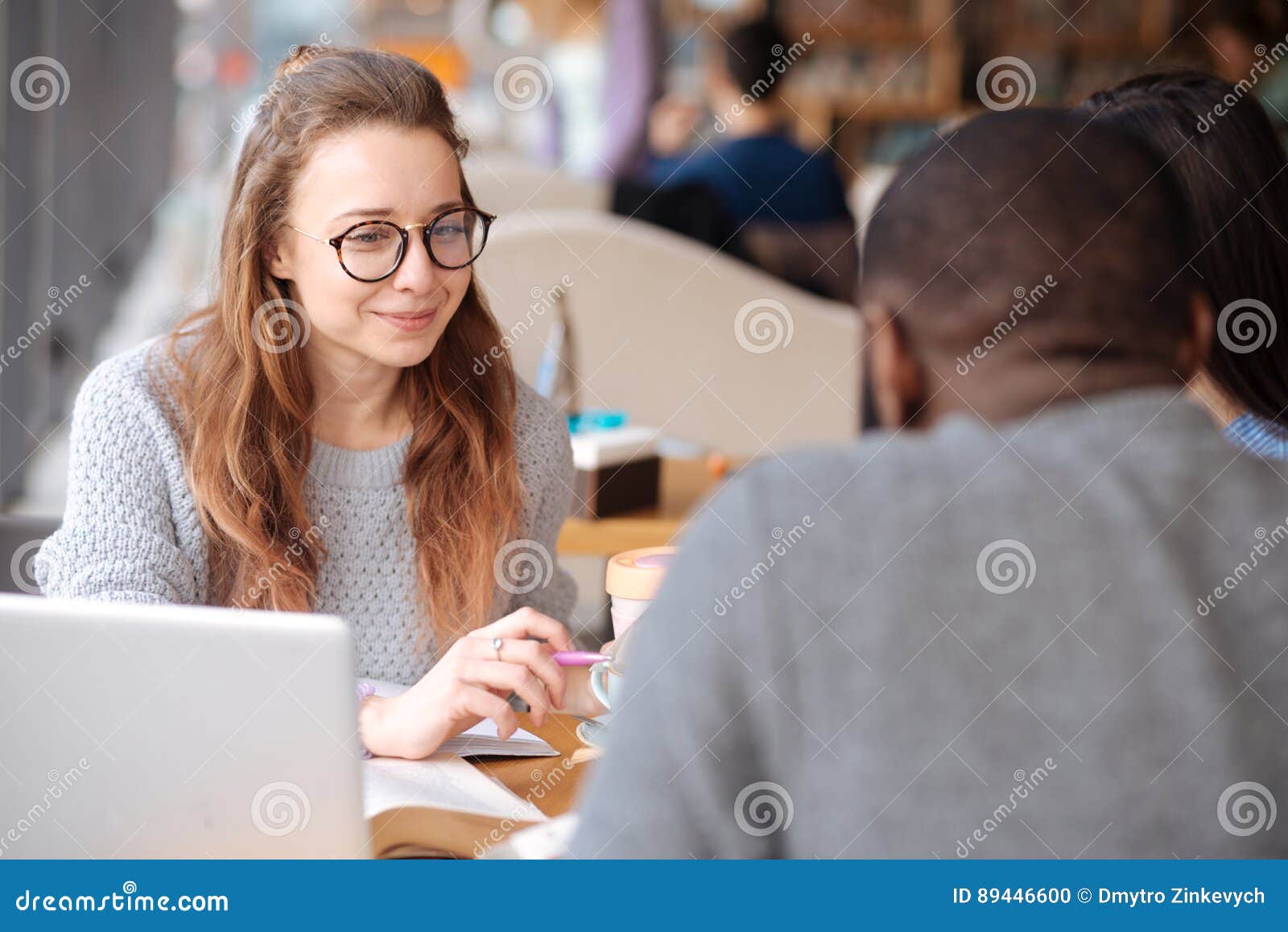Lady Discussing Some Studying Problems with Her Co-students Stock Photo ...