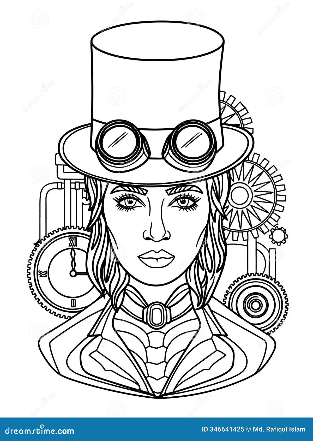 Lady Diver With Glass Line Art Illustration | CartoonDealer.com #346641412