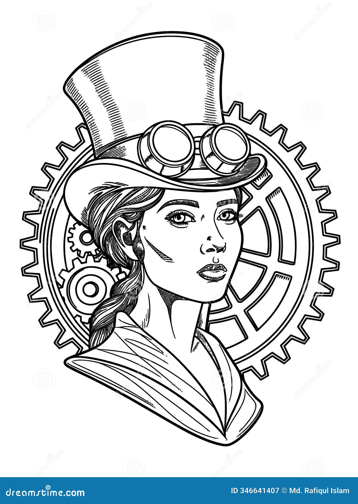 Lady Diver With Glass Line Art Illustration | CartoonDealer.com #346641412