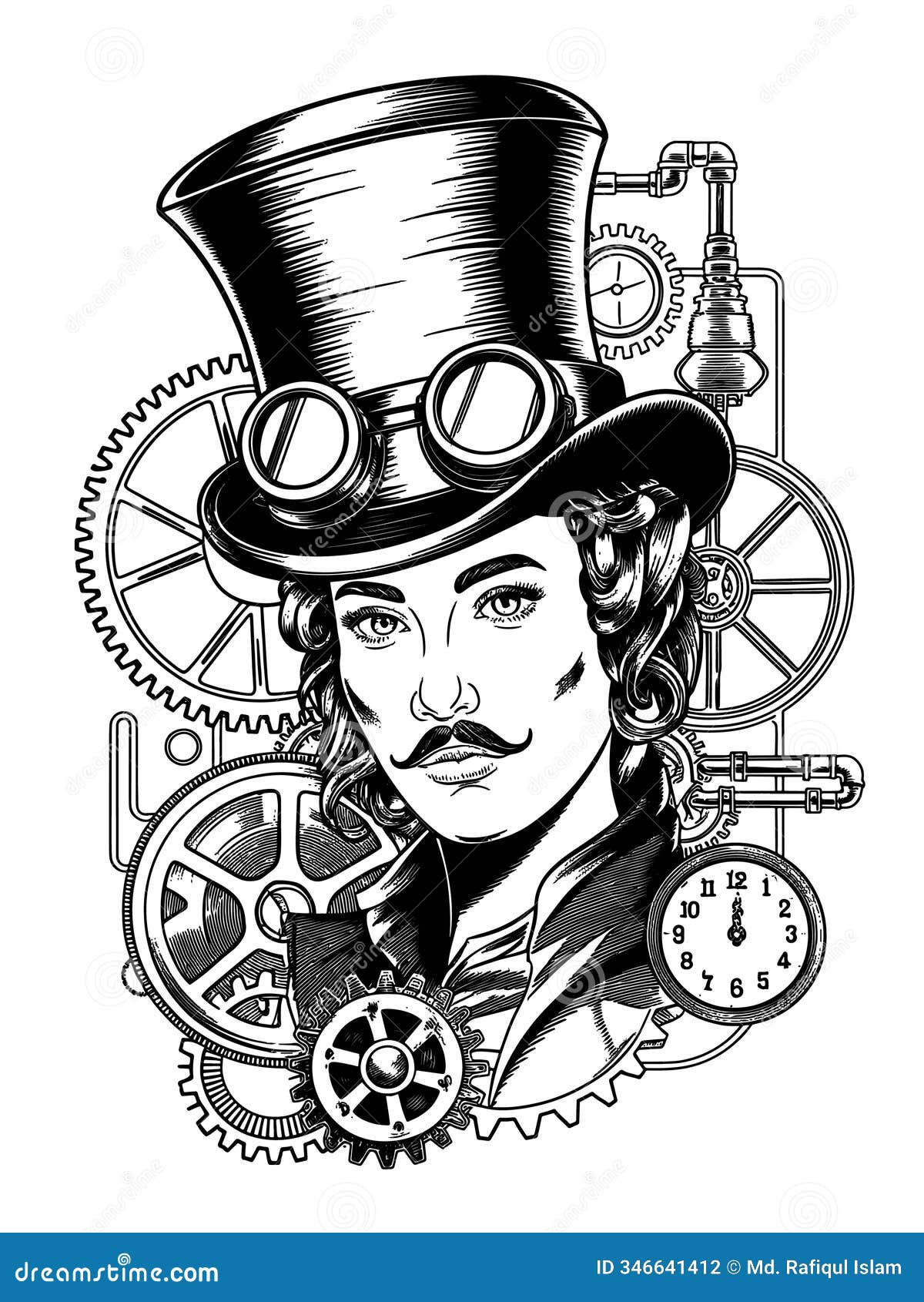 Lady Diver With Glass Line Art Illustration | CartoonDealer.com #346641412