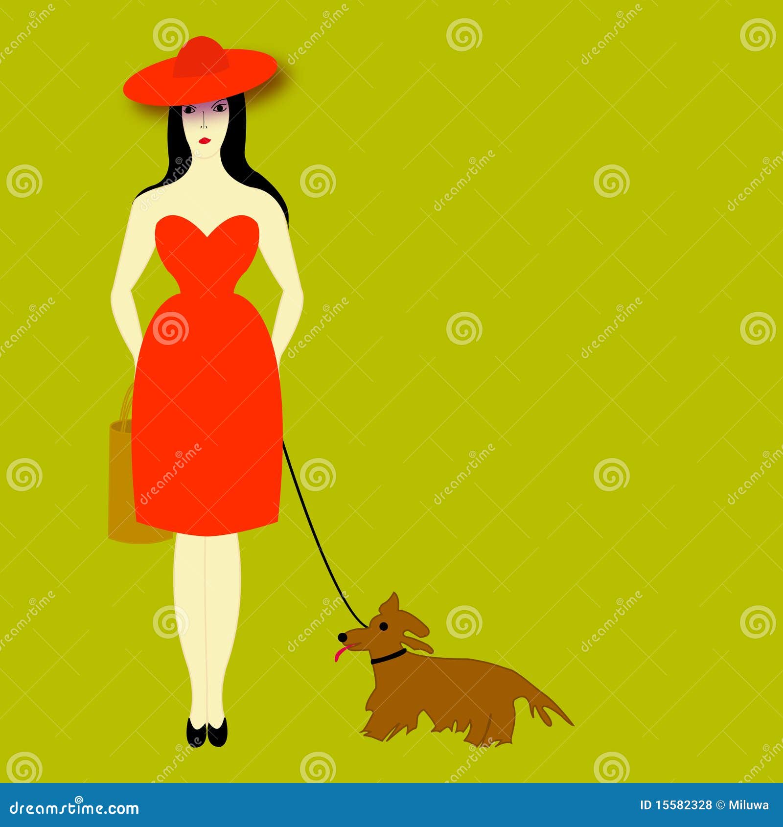 The lady with a dog stock vector. Illustration of sensuality - 15582328