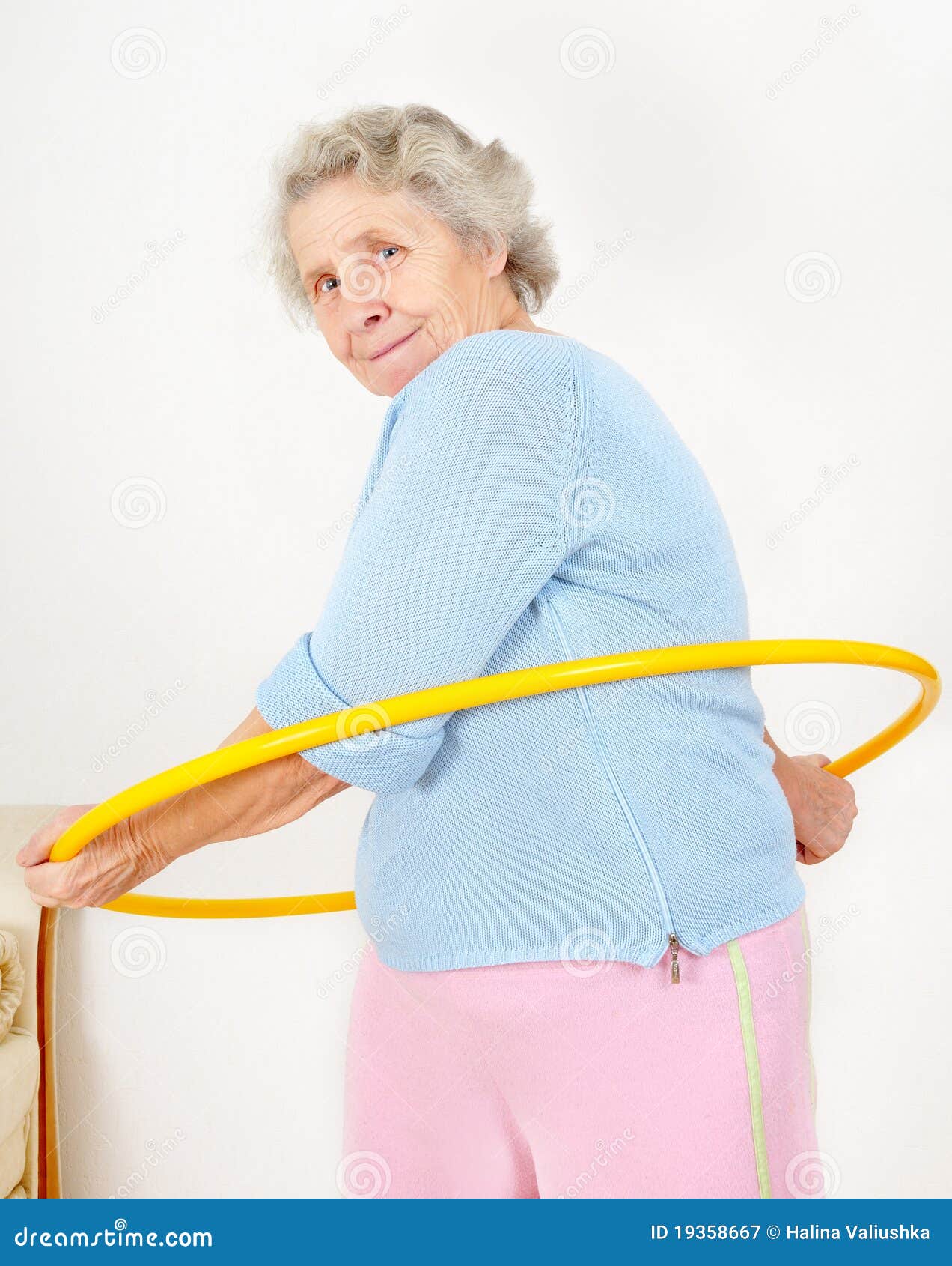 Lady Doing Gymnastic with Hula-hoop Stock Image - Image of granny ...