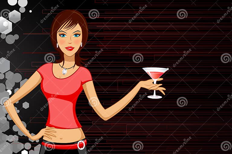Lady with Drink stock vector. Illustration of cocktail - 19306645