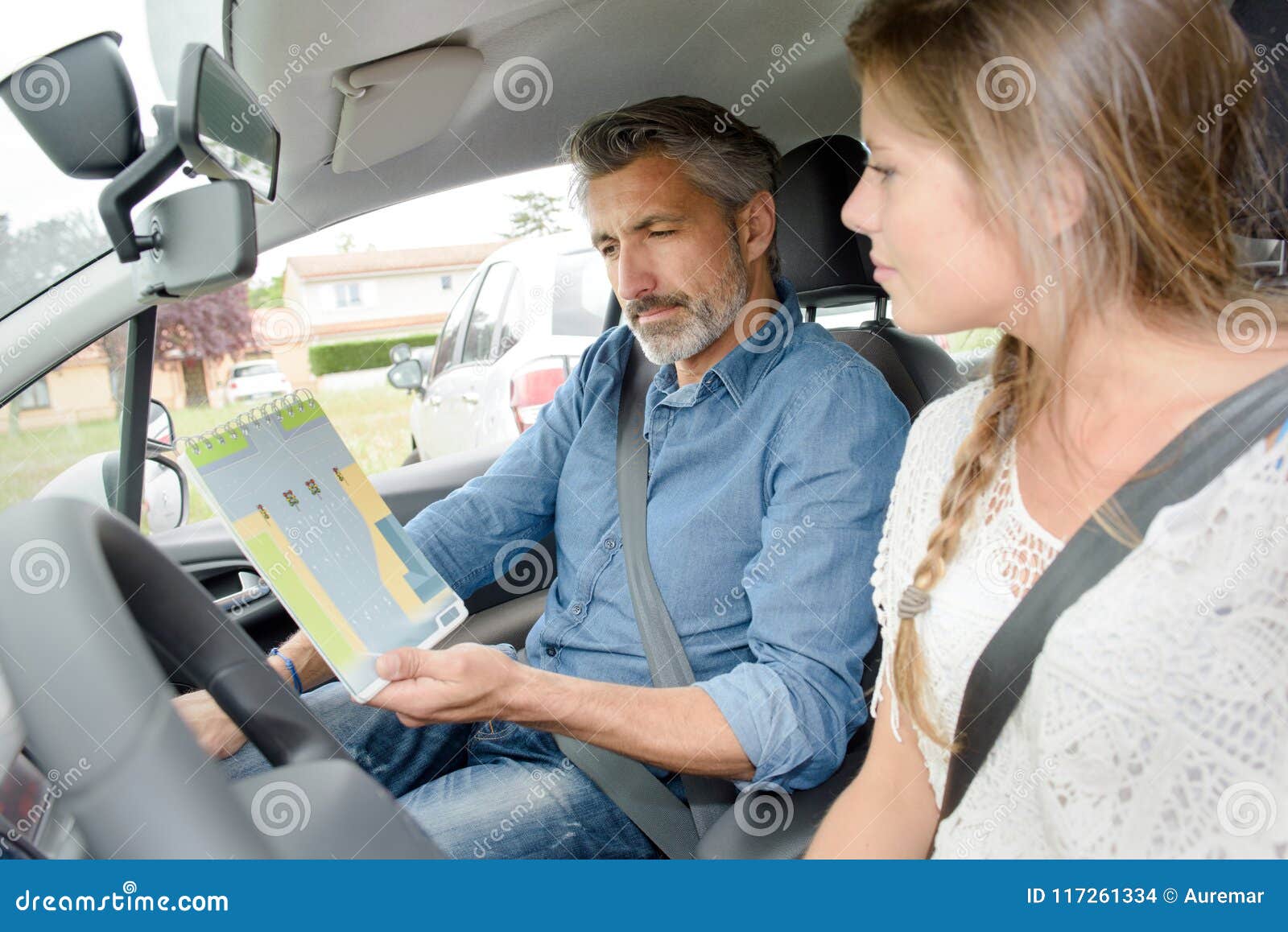 Lady with Driving Instructor Learning Theory Stock Photo - Image of ...