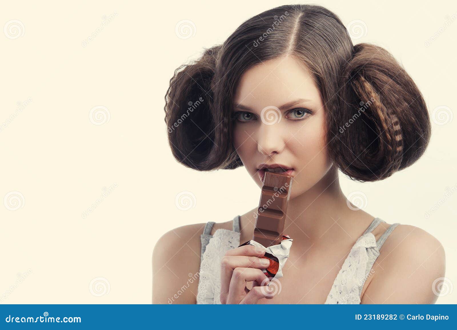 Lady eating chocolate stock photo. Image of cute, praline - 23189282