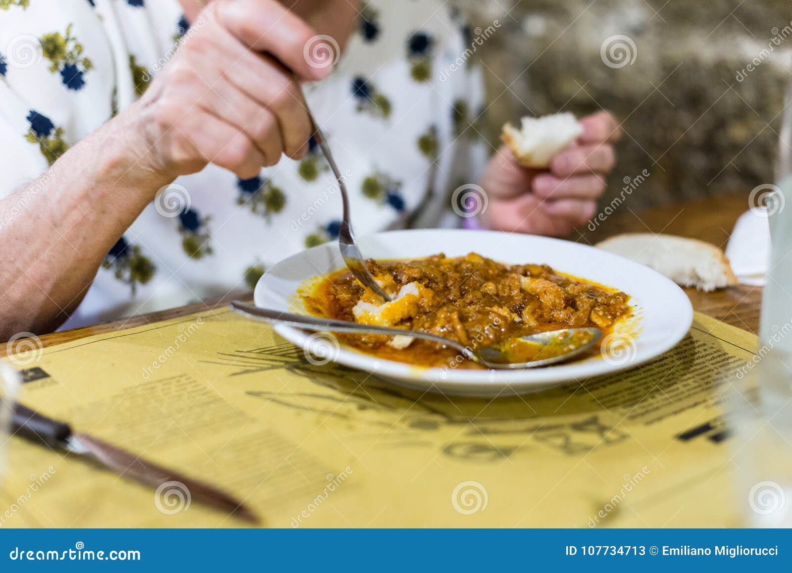 A Lady Eats a Tripe Dish at the Restaurant Stock Image - Image of ...