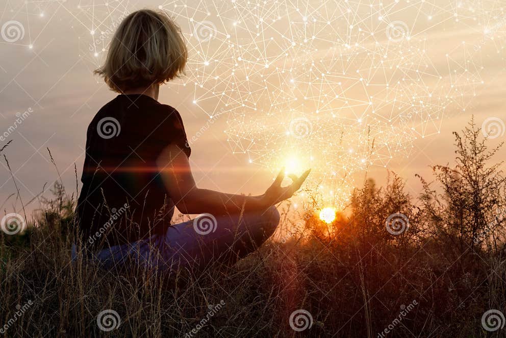 Lady Engaged in Meditation . Stock Photo - Image of cyber ...