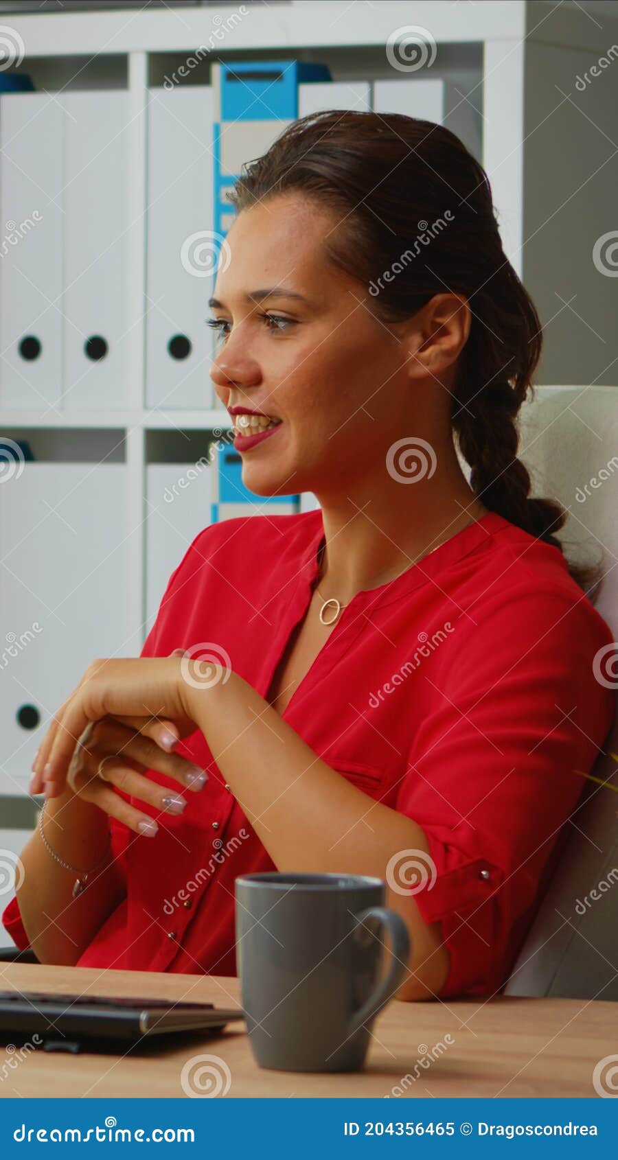Lady Explaining during Webinar Stock Image - Image of report, talking ...