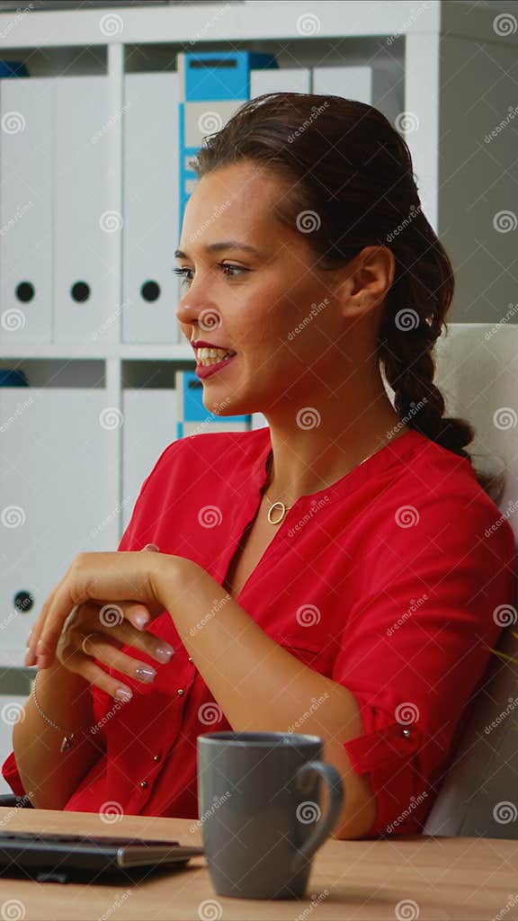 Lady Explaining during Webinar Stock Image - Image of report, talking ...