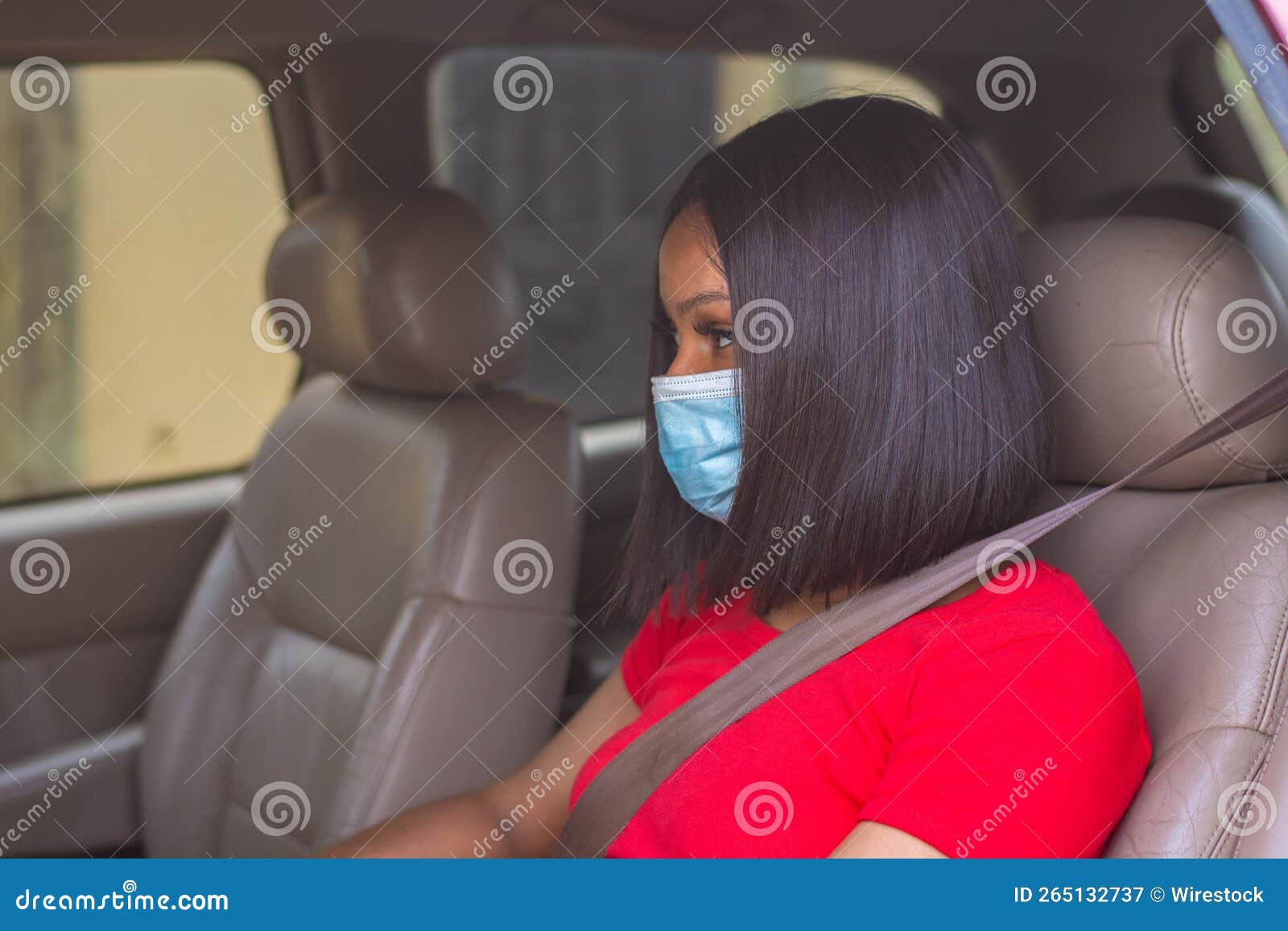 Lady with a Face Mask Driving Her Car Stock Image - Image of african ...