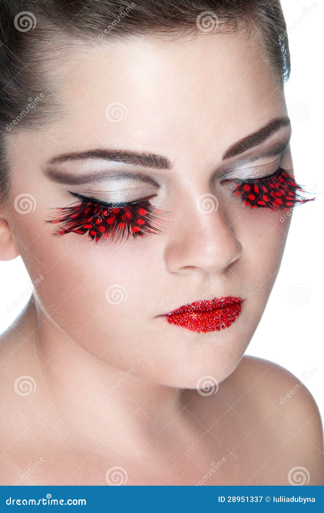 Lady with False Eyelashes and Rhinestones on Lips Stock Image - Image ...