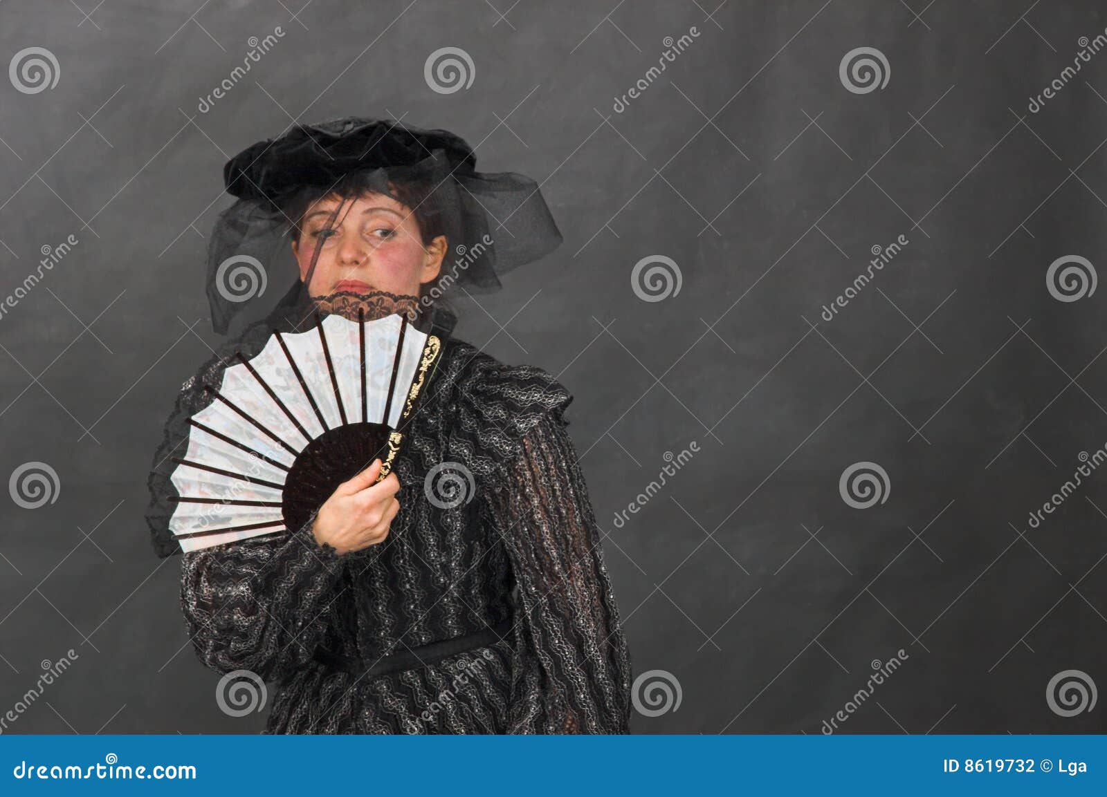 Lady with a fan stock photo. Image of study, girl, grey - 8619732