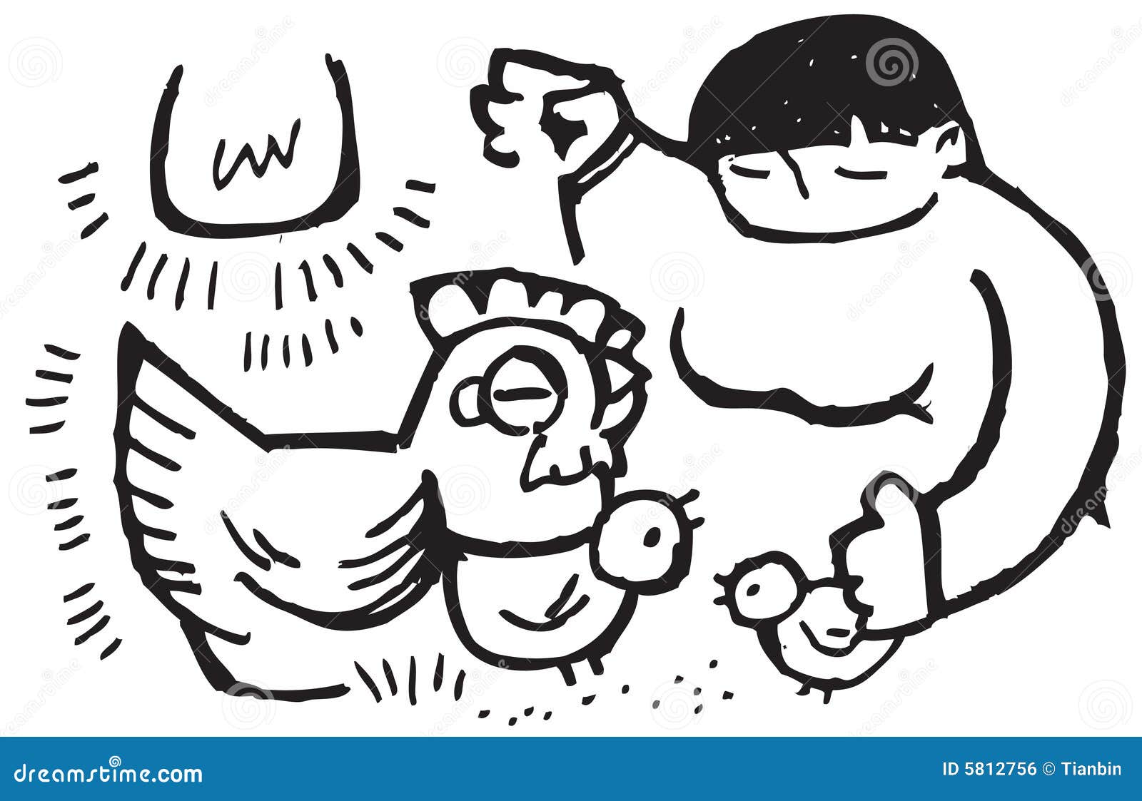 Lady feeding chickens stock vector. Illustration of chicks - 5812756