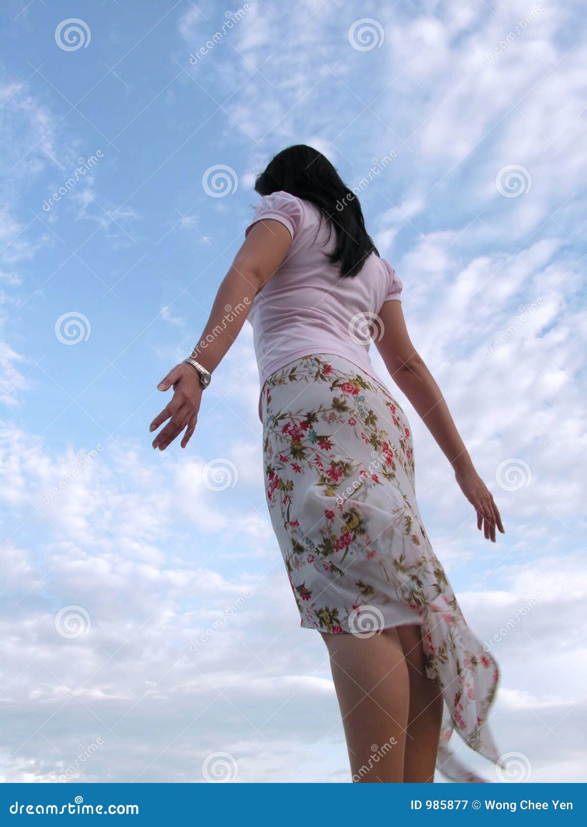 Lady Feeling the Wind with Sky Stock Image - Image of light, skirt: 985877