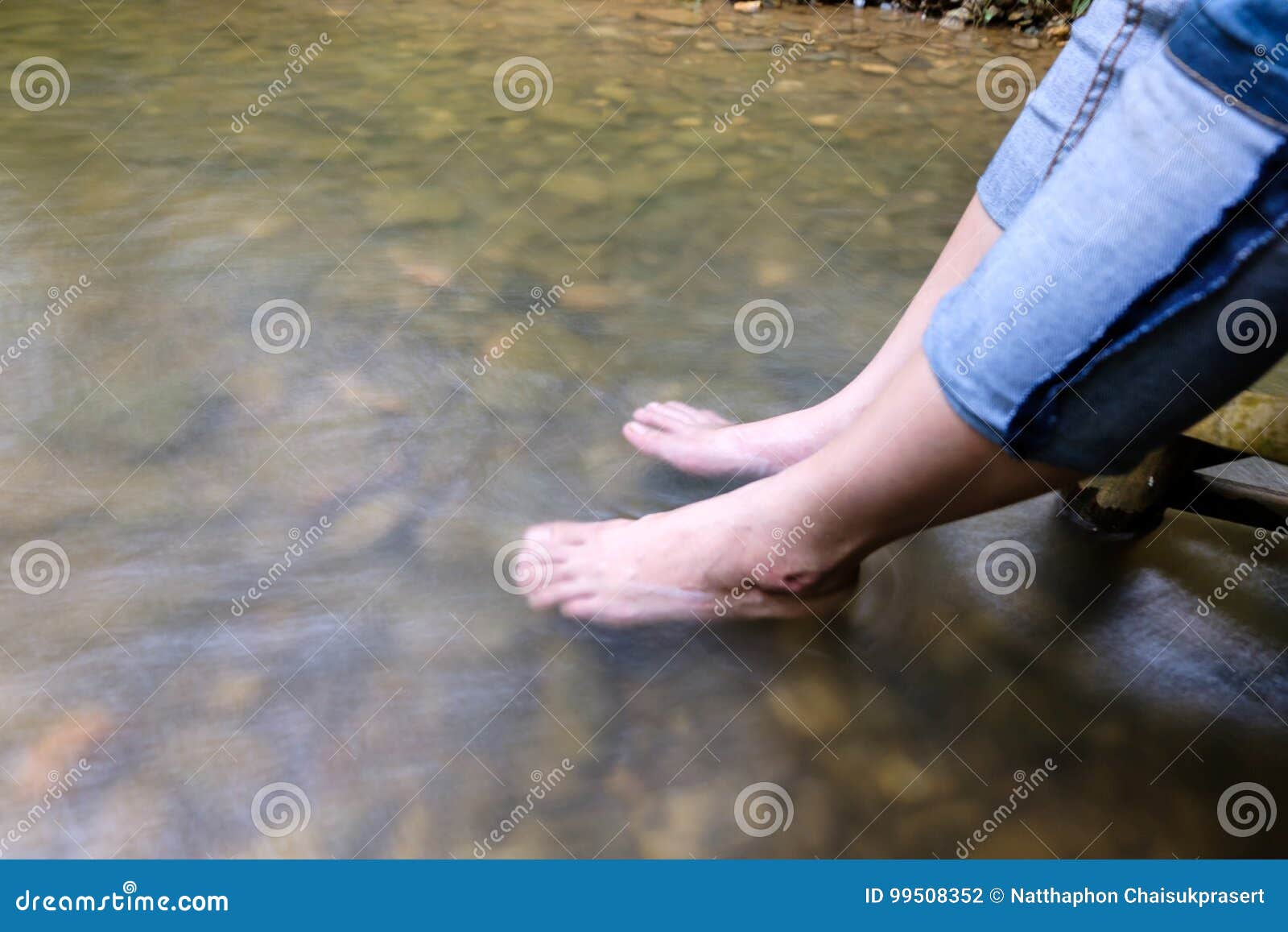 Lady Feet Steep into the Stream Stock Photo - Image of leaf, float ...