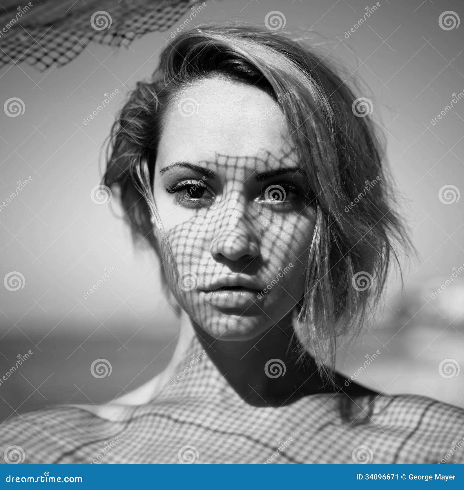 Lady with Fishnet Pattern on Face Stock Image - Image of beautiful ...