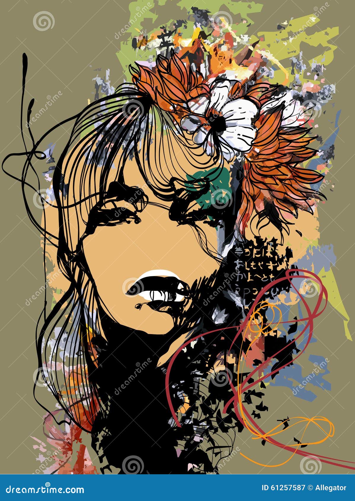 The lady and flowers stock vector. Illustration of concept - 61257587