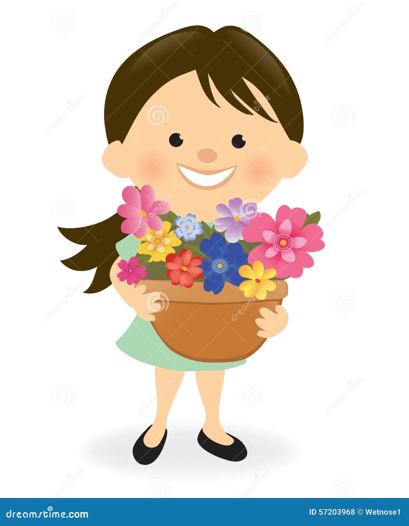 Lady with flowers stock vector. Illustration of holding - 57203968