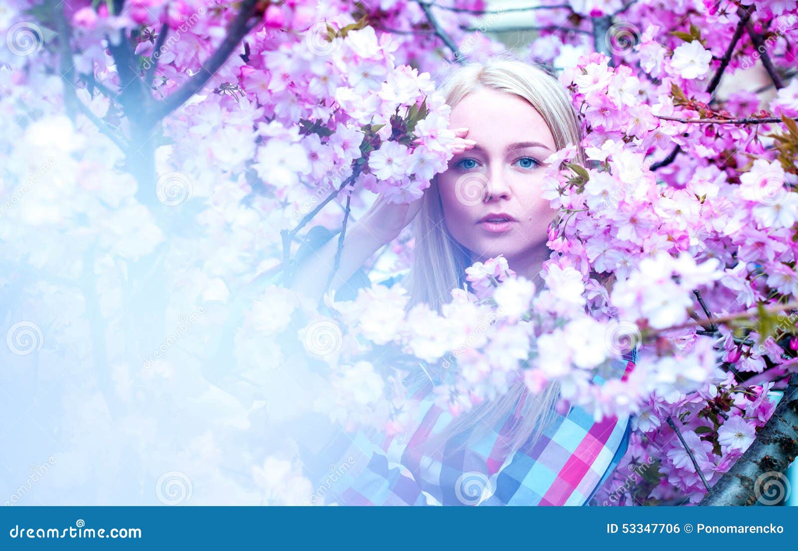 Lady with Flowers Looking at Camera. Spring Time Stock Photo - Image of ...