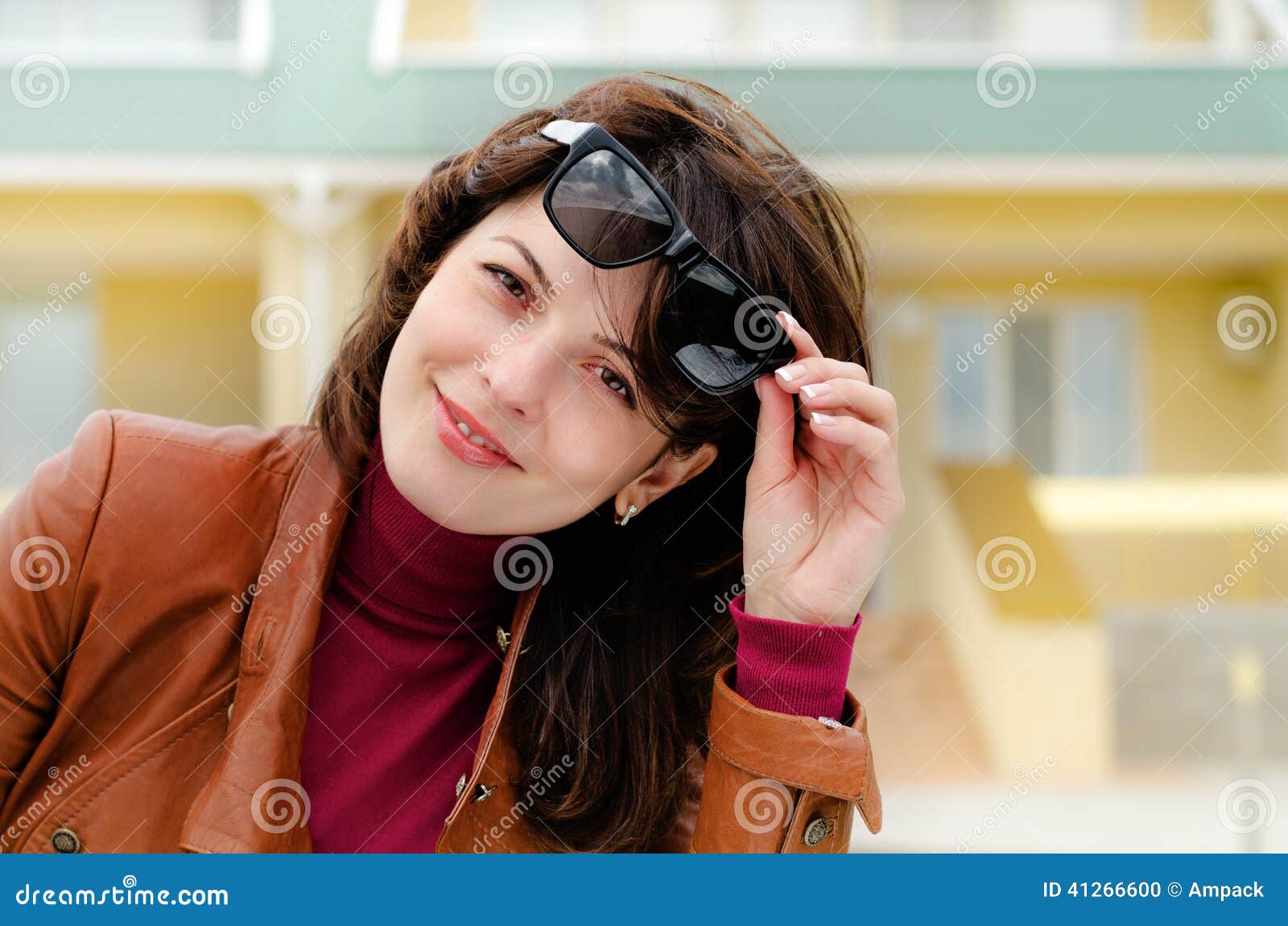 Lady in Front of House Removing Sunglasses Stock Photo - Image of ...