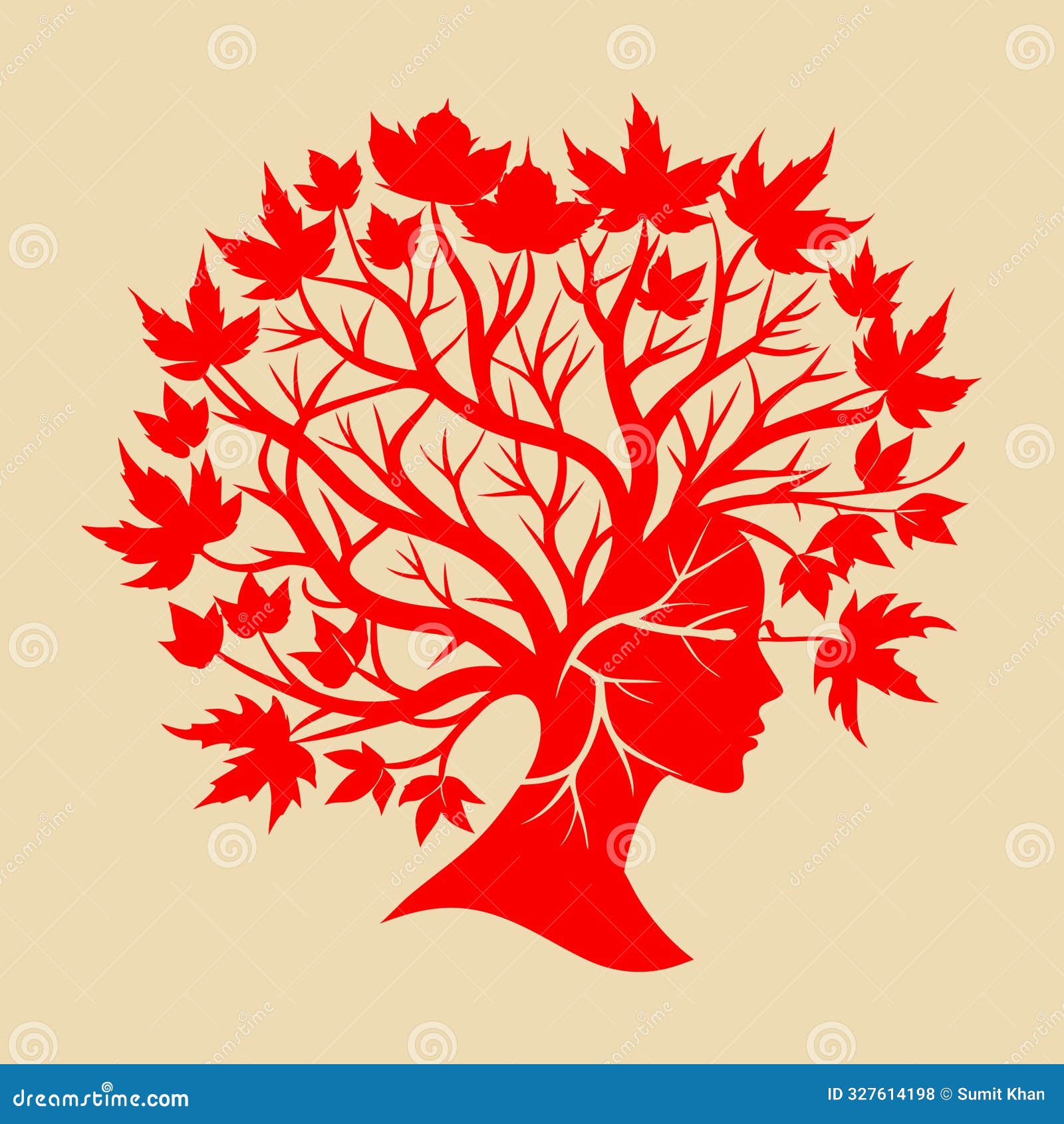 Lady Full of Tree Vector Illustration Stock Illustration - Illustration ...