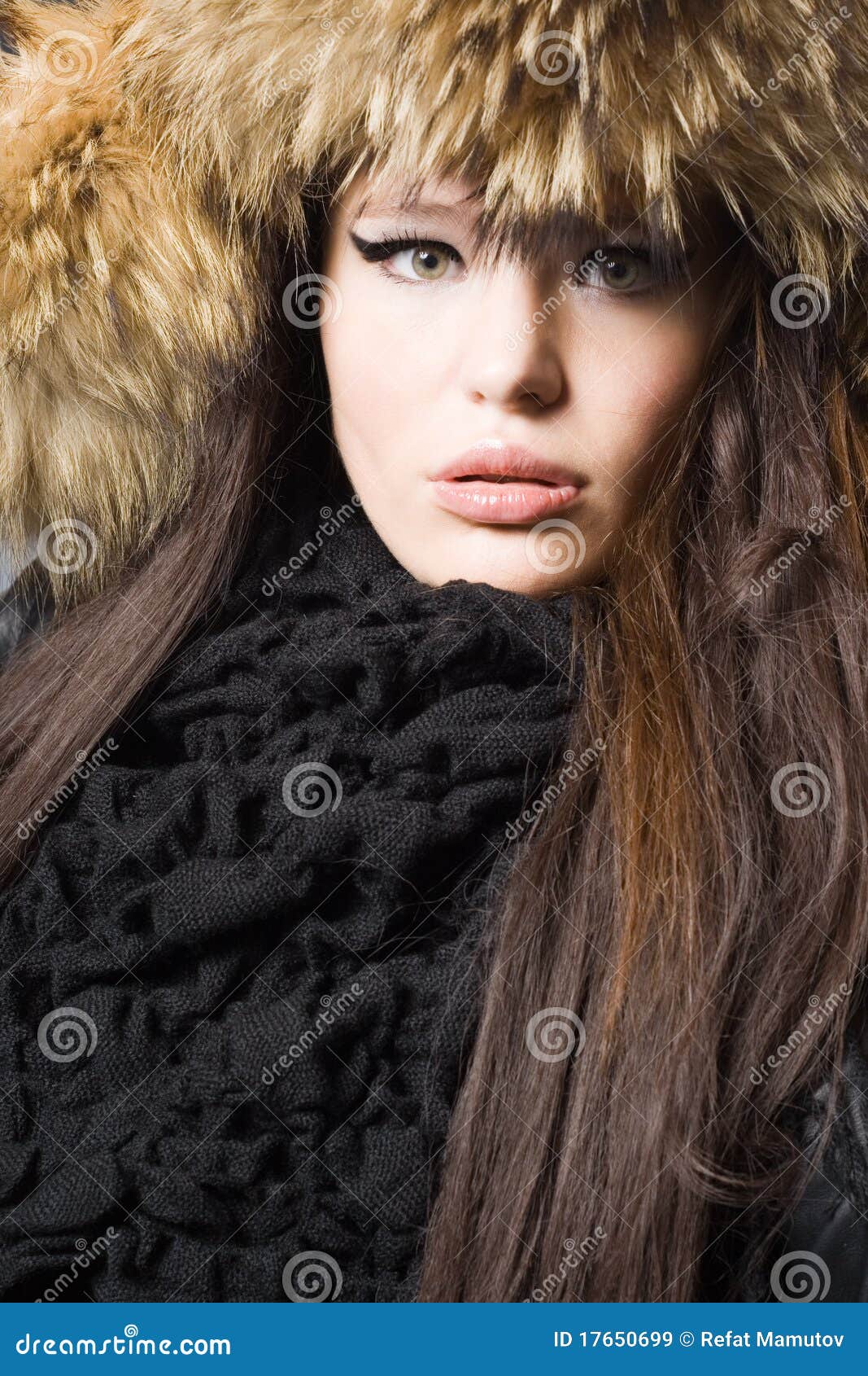 Lady in fur cap stock image. Image of desire, face, dark - 17650699