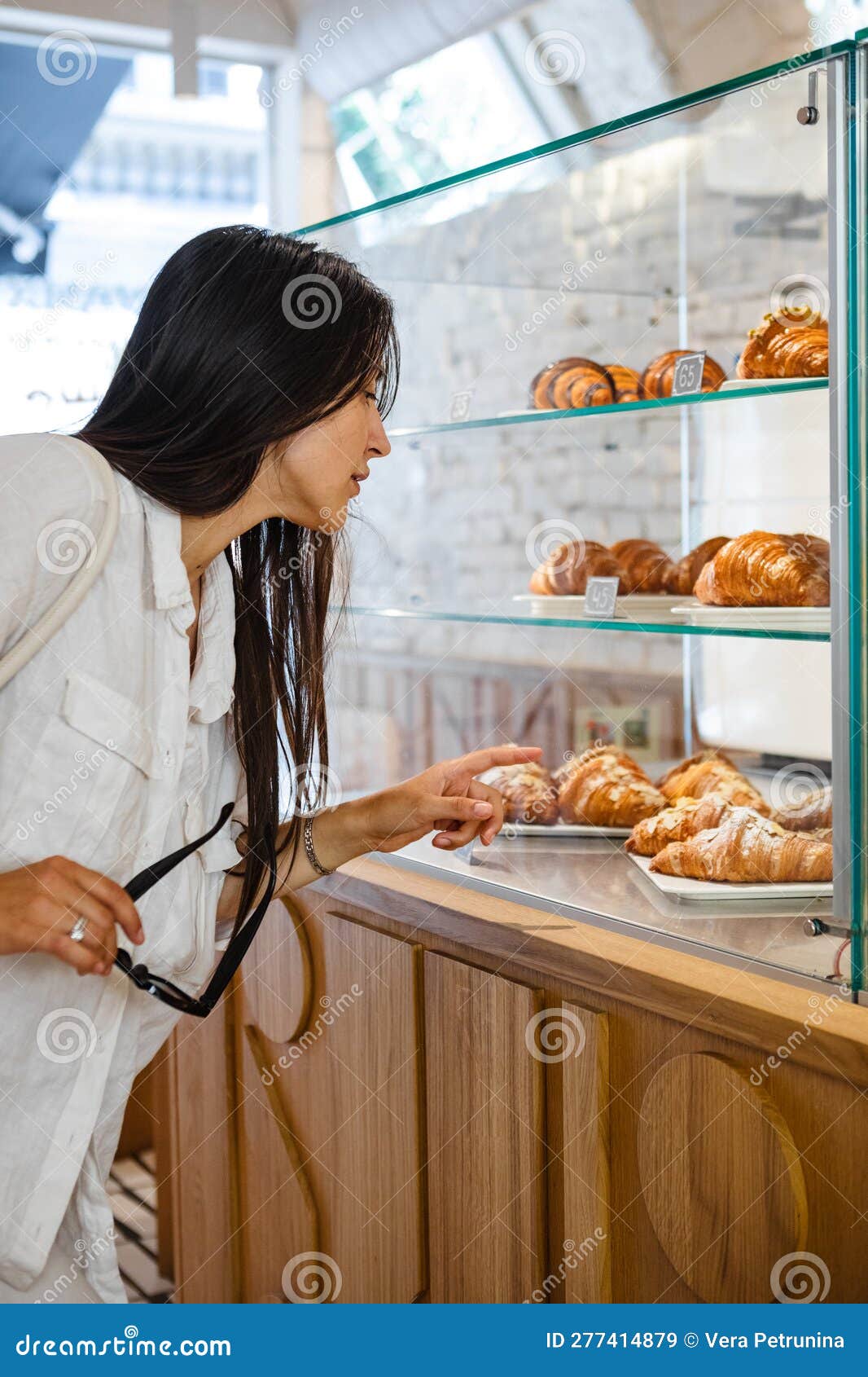 Lady Gazes at the Bakery Counter in Cafe Stock Image - Image of ...