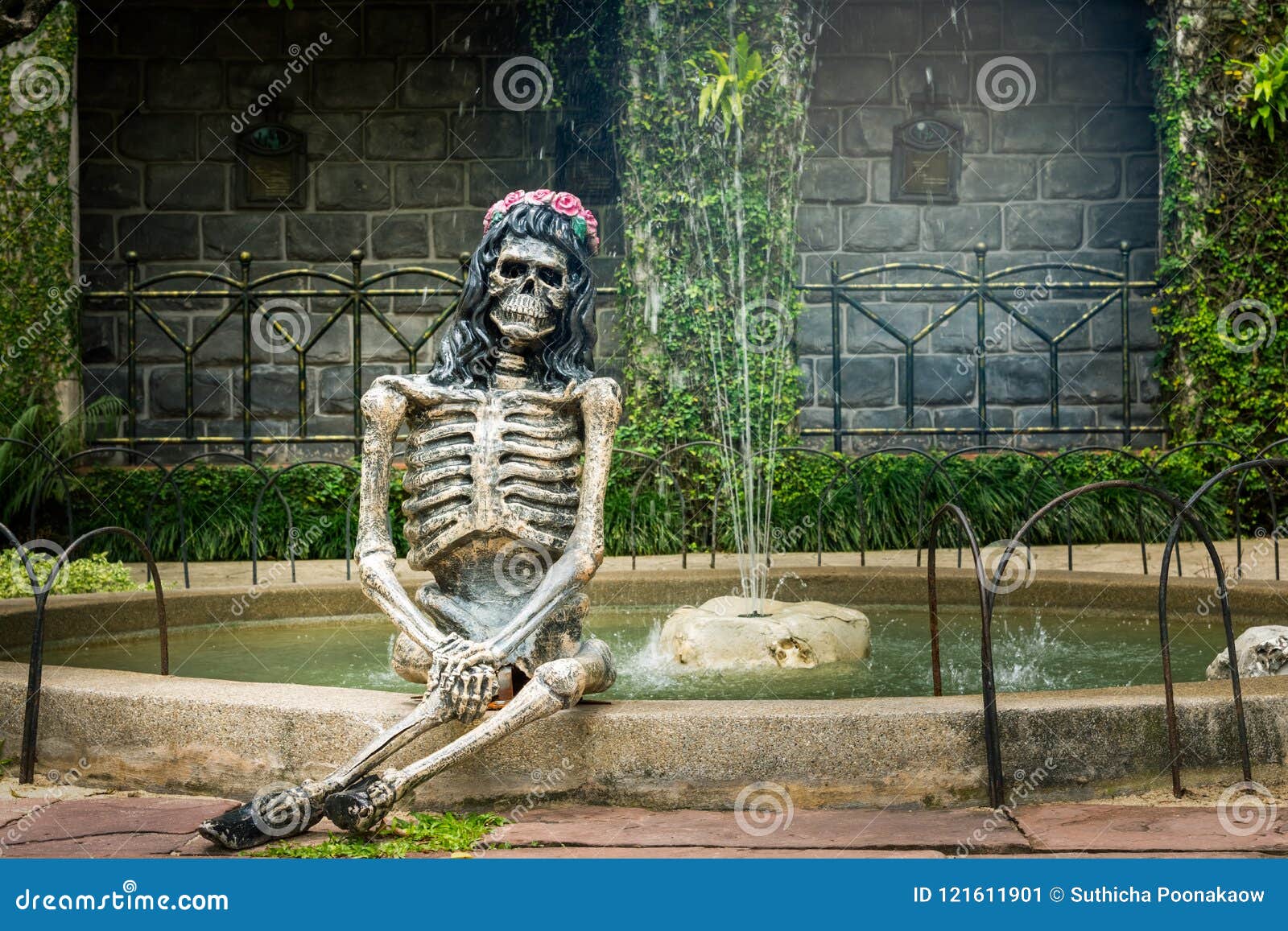 Lady Ghost Sit on a Waterfall Behind a House. Editorial Photo - Image ...