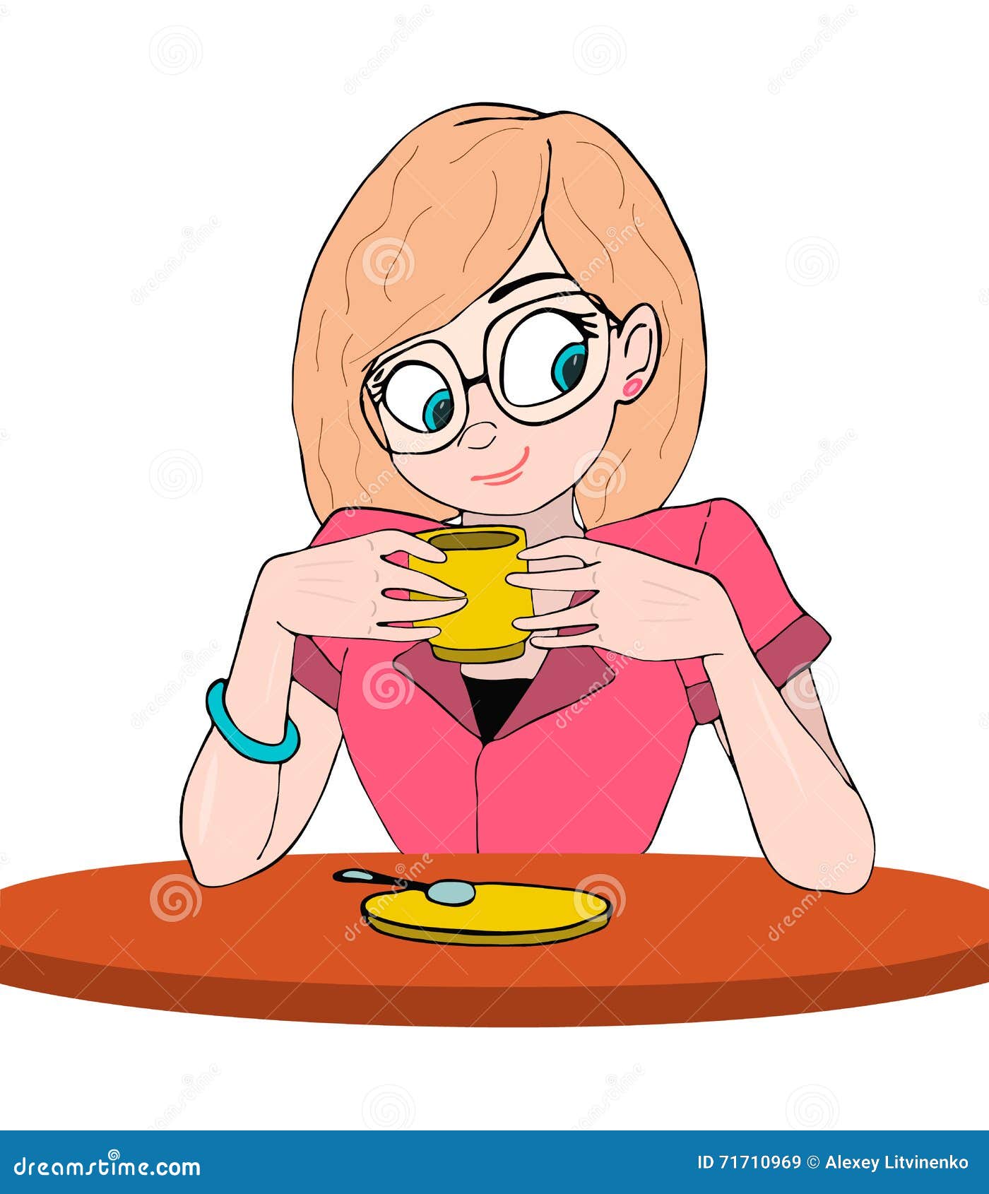 Lady Or Girl With Cup Of Coffee In A Cafe And Smiling Royalty-Free ...