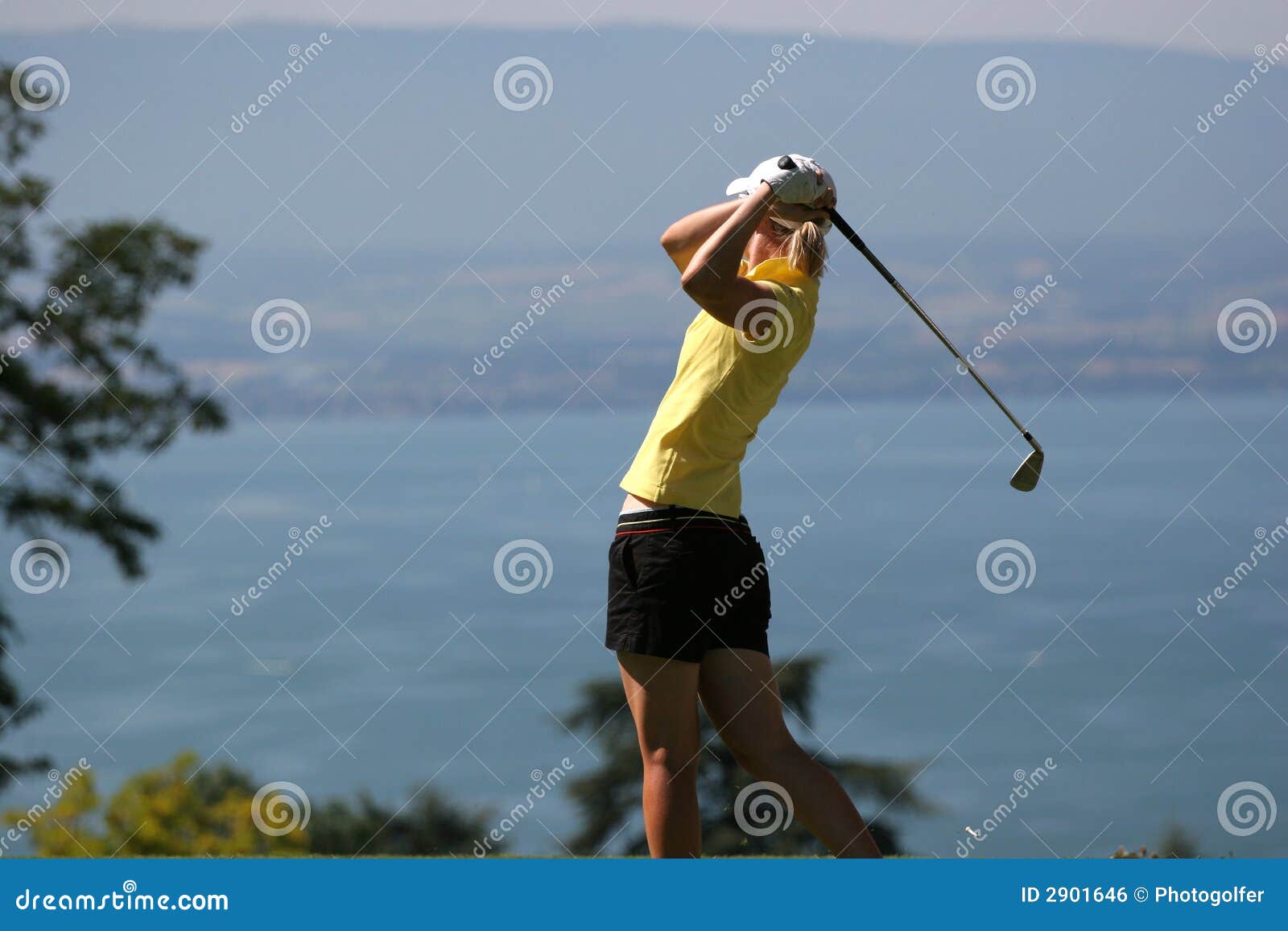 Lady Golf Swing at Leman Lake Stock Photo - Image of sunshine, swing ...
