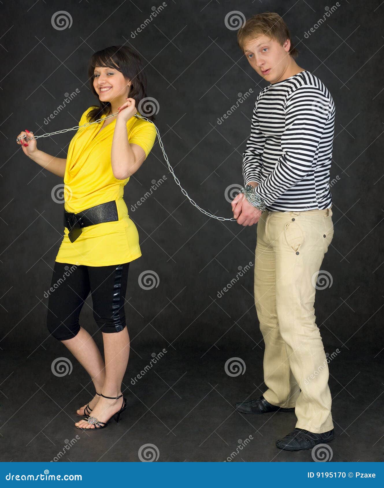 Lady Guide Shackled Young Man Stock Photo - Image of white, bonds: 9195170