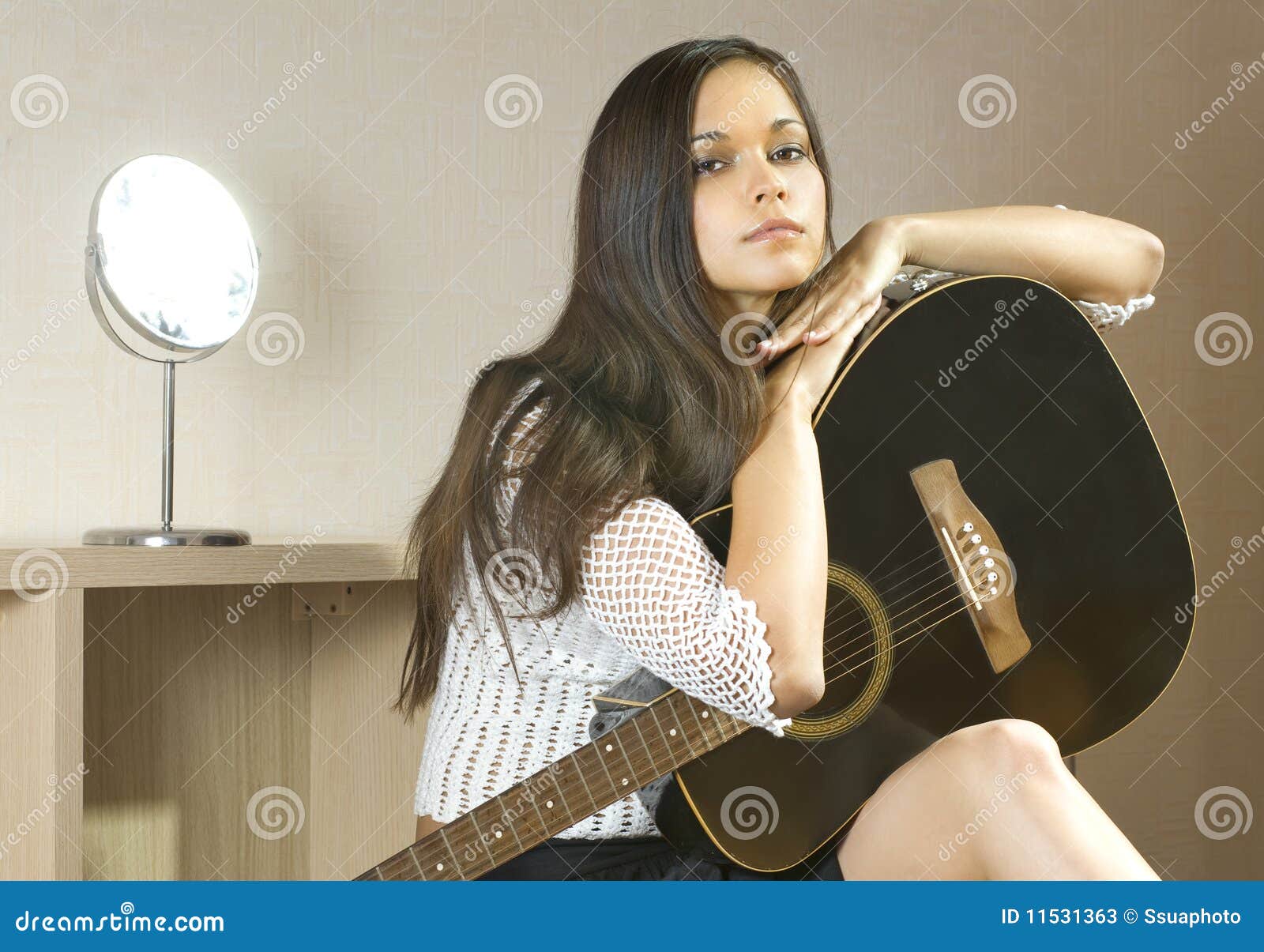 Lady and guitar stock image. Image of instrument, face - 11531363