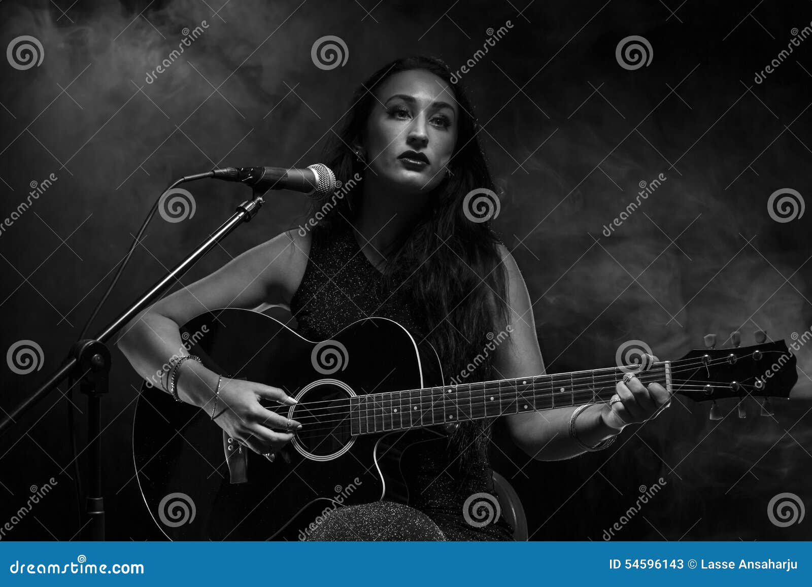 Lady with Guitar stock image. Image of smoke, singing - 54596143