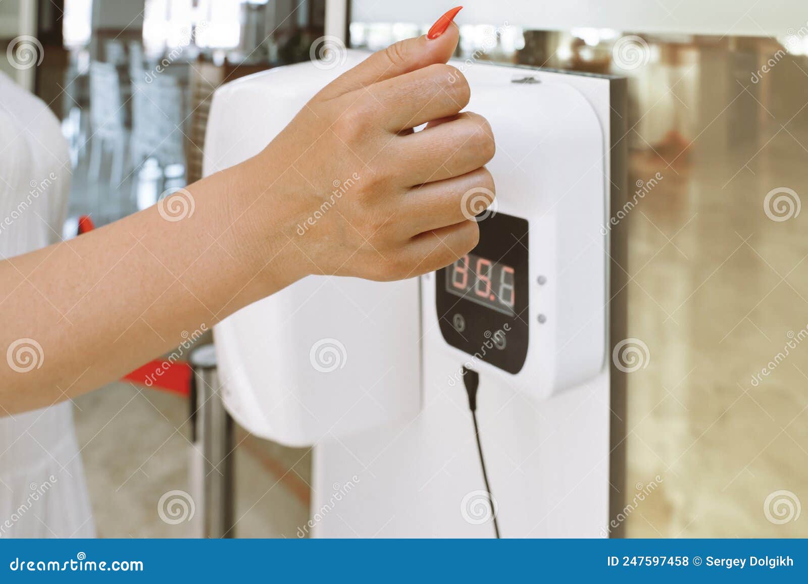 Lady Hand Checking Temperature before Entering Restaurant with ...