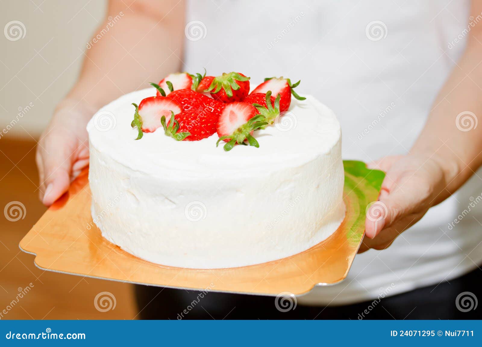Lady Hands Holding Strawberry Cake Stock Image - Image of baked ...