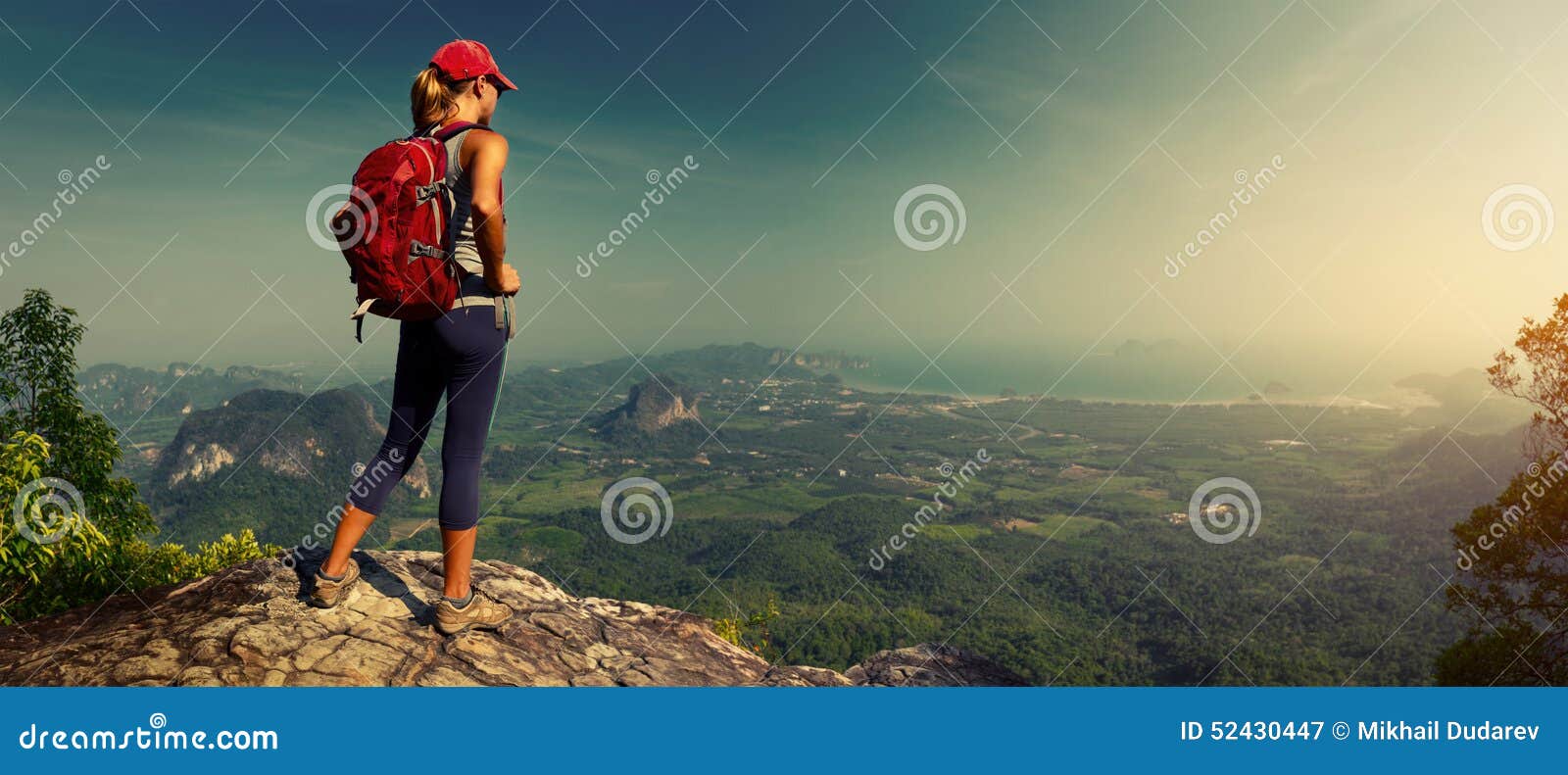 Lady hiker on the mountain stock image. Image of training - 52430447