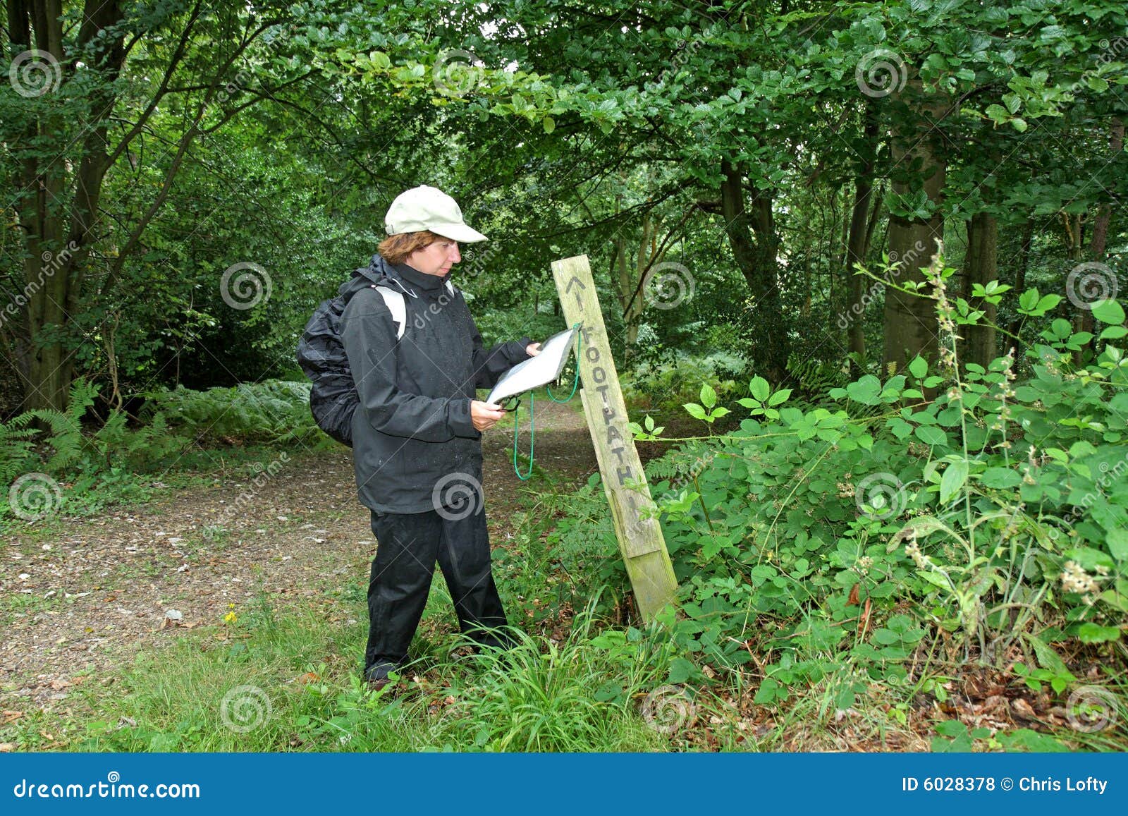 Lady Hiker Reading a Map on a Footpath Stock Photo - Image of rambler ...