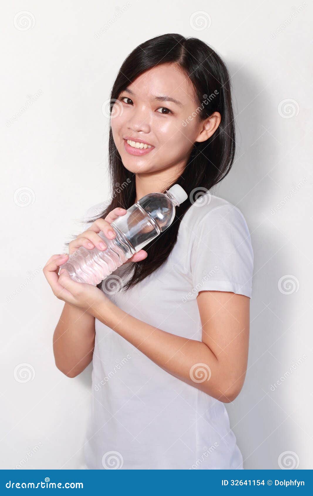 Lady Holding Bottle of Water Stock Photo - Image of isolated, girl ...