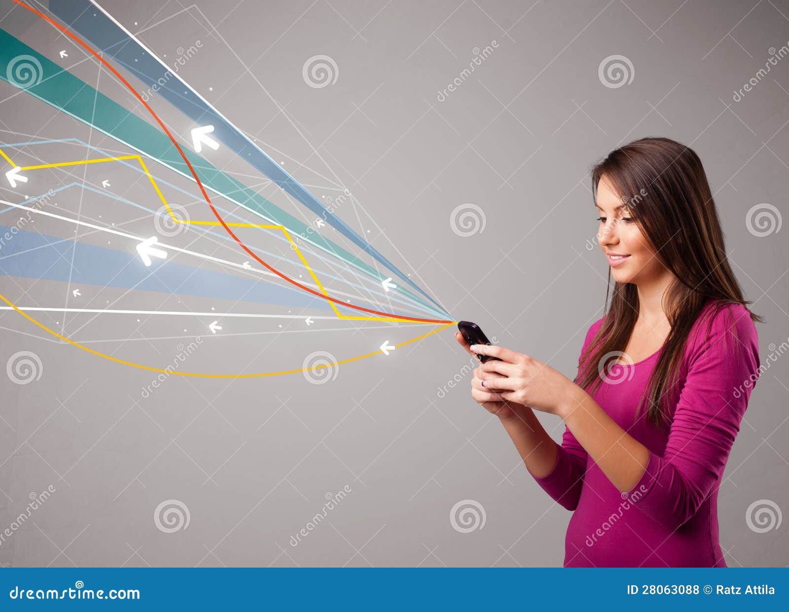 Lady Holding a Phone with Colorful Lines Stock Photo - Image of digital ...