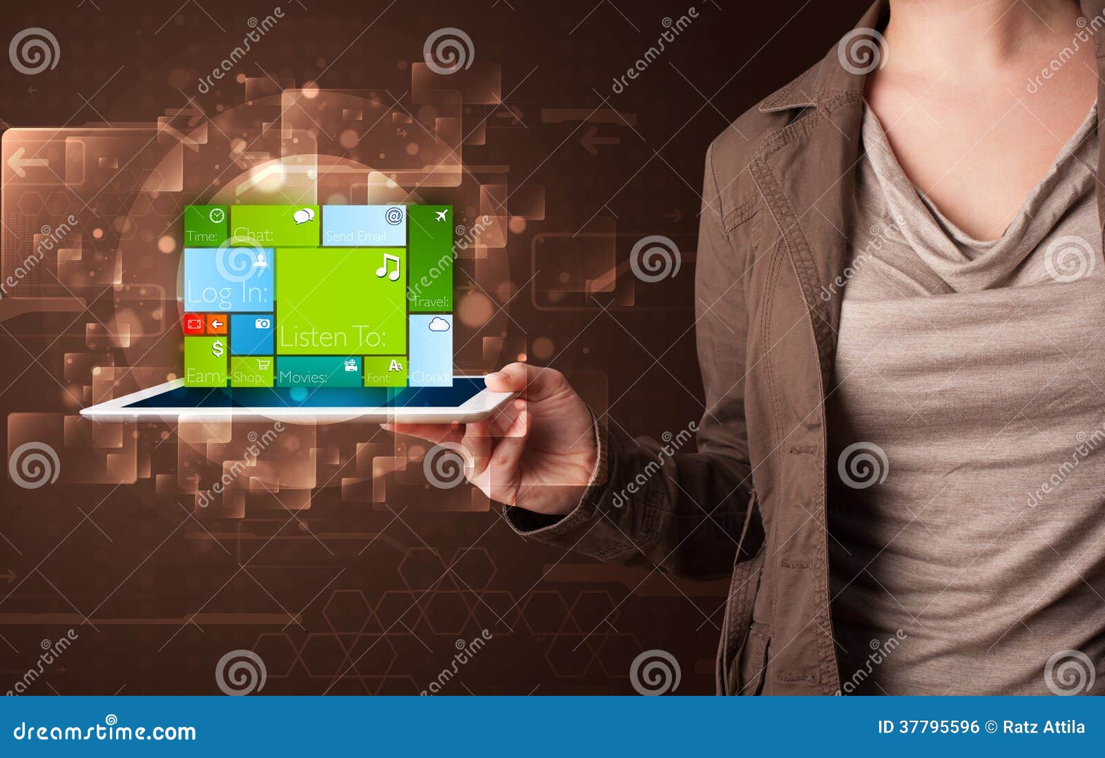 Lady Holding Tablet with Modern Software Operational System Stock Photo ...