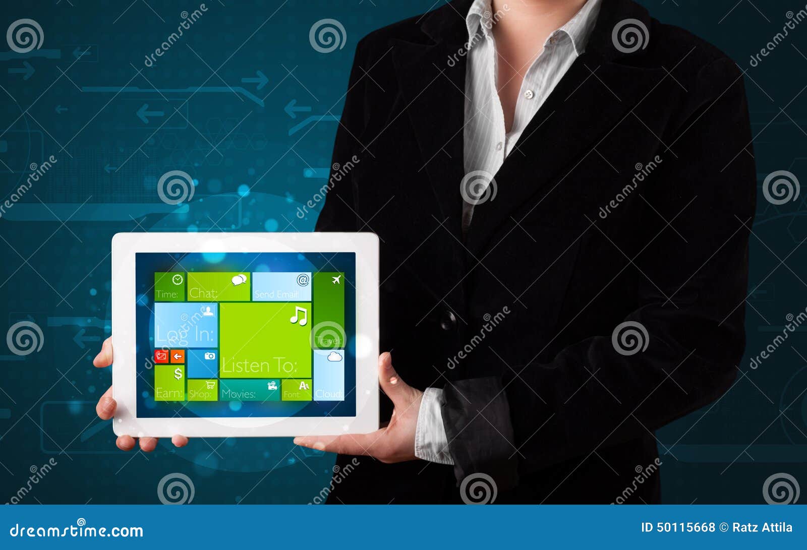 Lady Holding Tablet with Modern Software Operational System Stock Photo ...