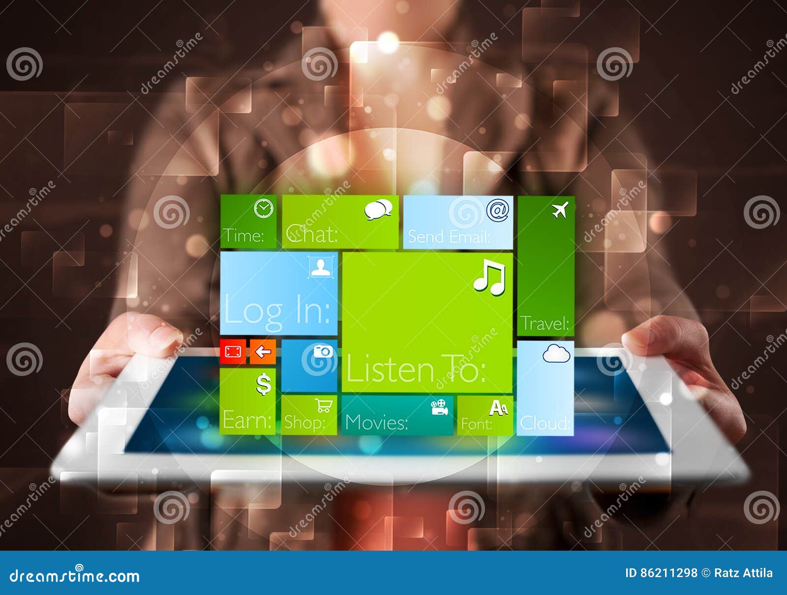 Lady Holding Tablet with Modern Software Operational System Stock Photo ...
